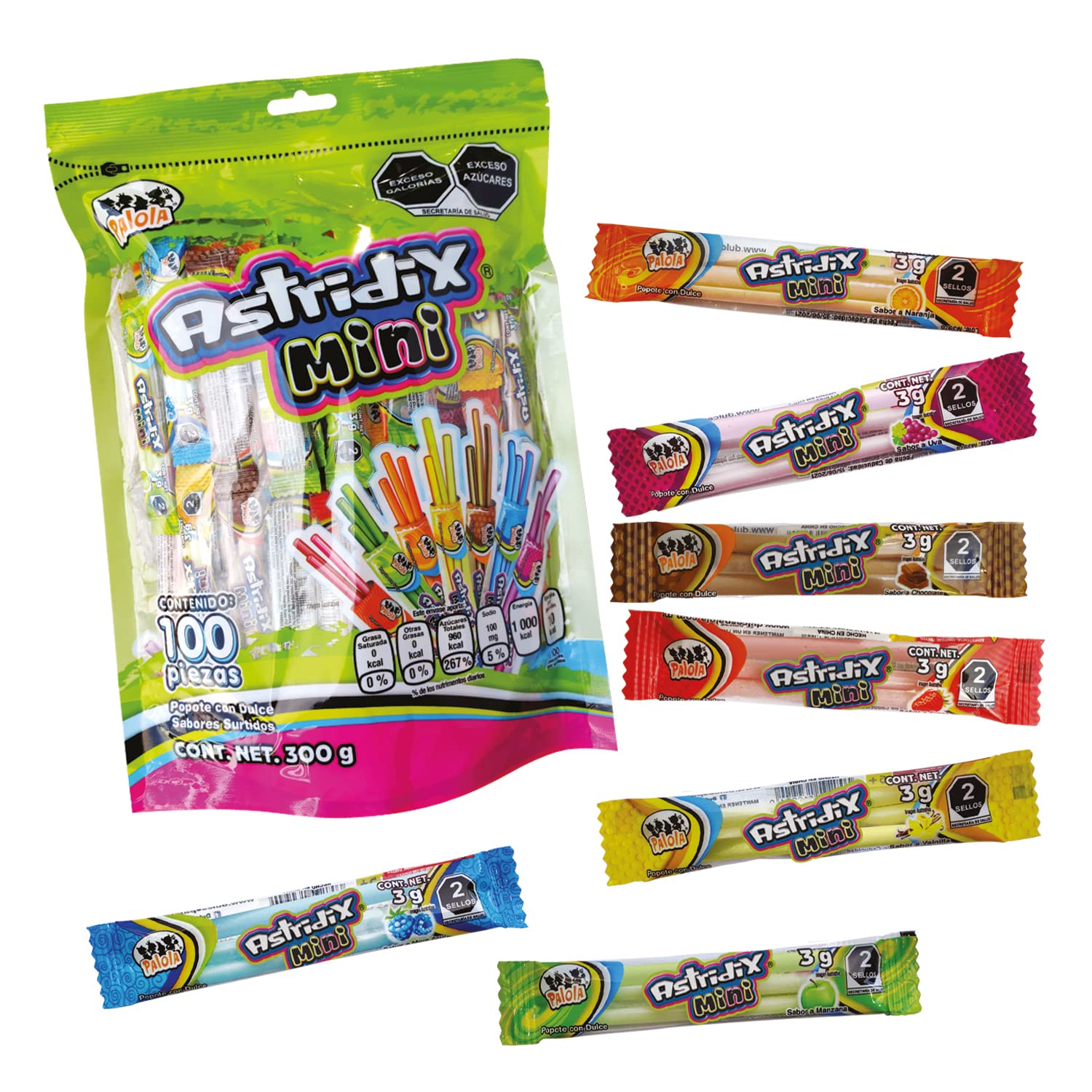 Astridix Mini 100 piezas, Popote con Dulce Sabores Surtidos, Las ...