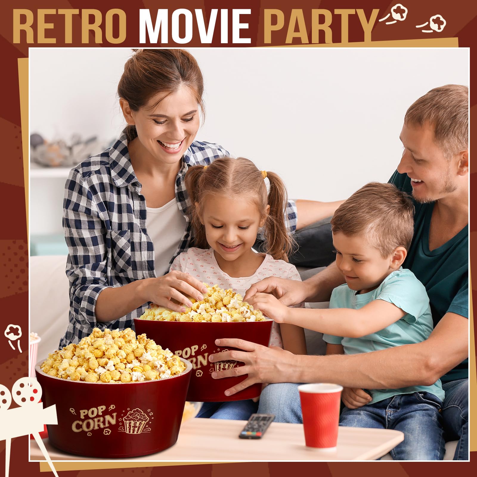 Snapklik.com : Large Popcorn Bucket Reusable Wooden Popcorn Bowl ...