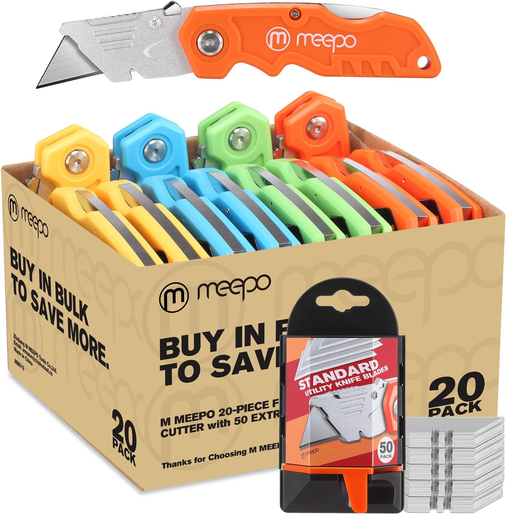 M MEEPO Box Cutter, 20-Pack Tough Folding Box Cutter Bulk for Heavy ...