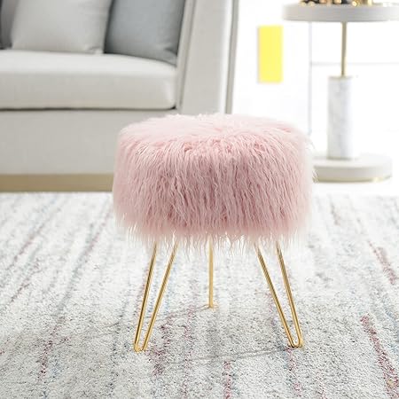 Amazon.com: Comfortland Fuzzy Stool for Makeup Desk for Dressing Room ...