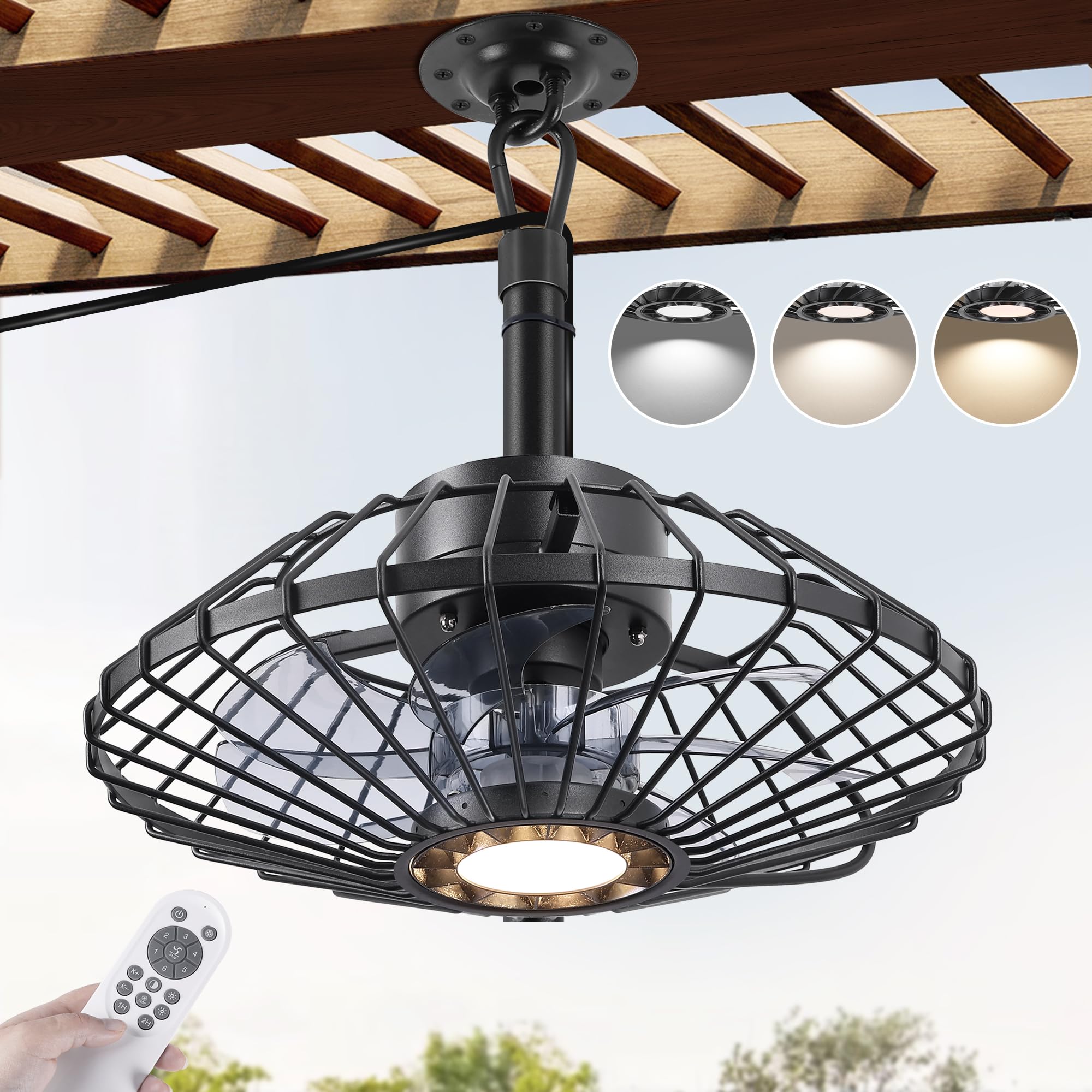 She's home 15'' Outdoor Ceiling Fans with Lights and Remote, Caged ...