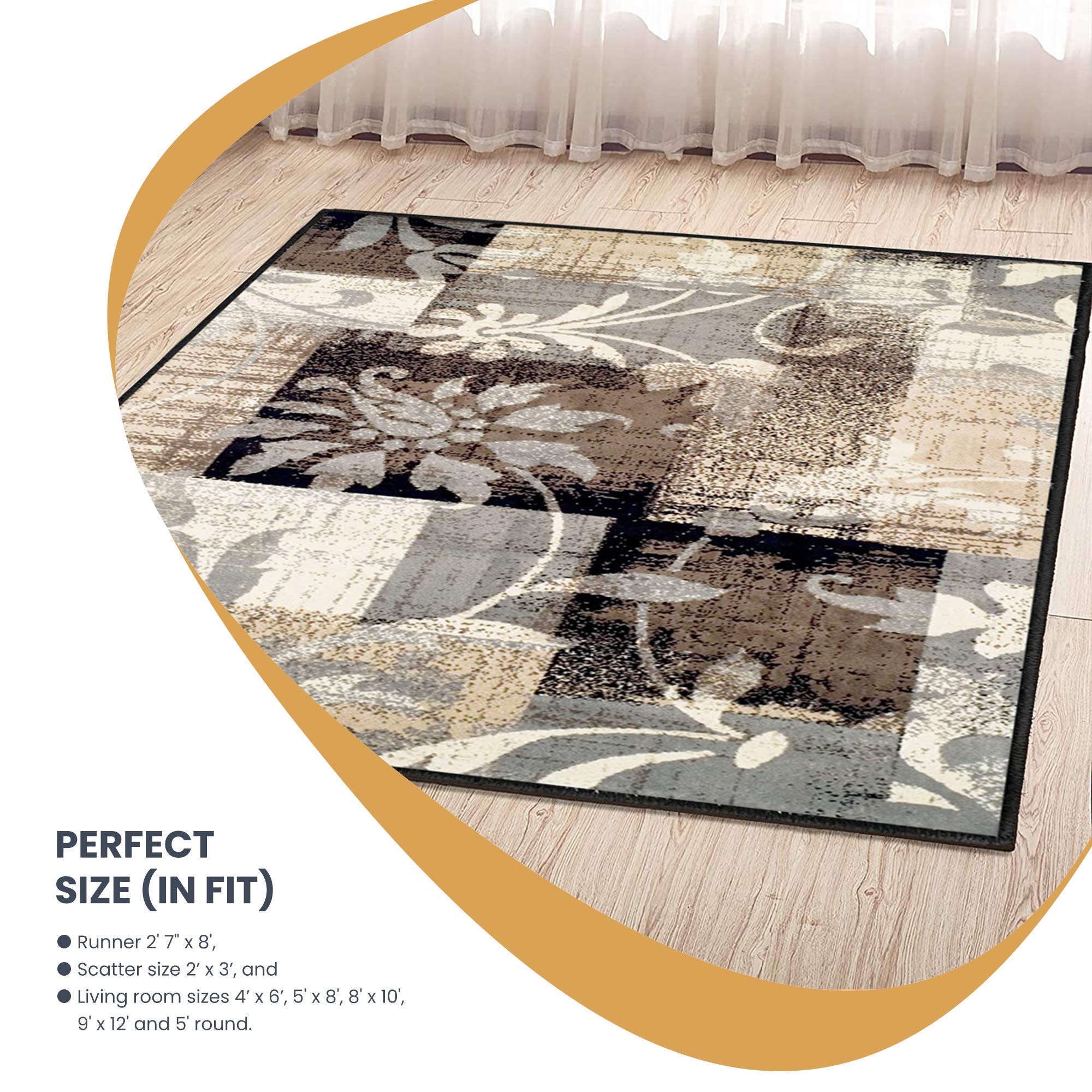 SUPERIOR Pastiche Contemporary Floral Patchwork Polypropylene Indoor Area Rug or Runner with ...