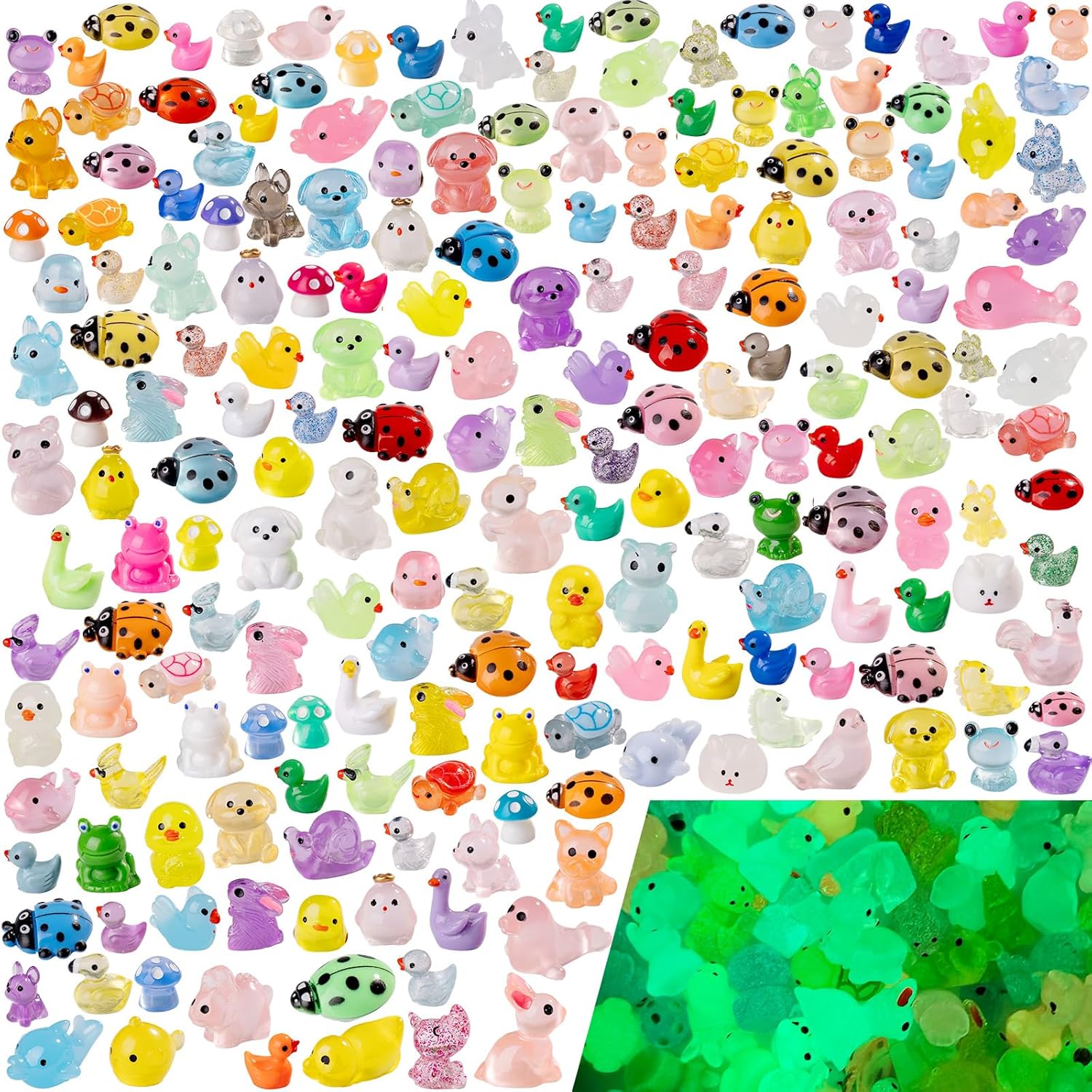 Amazon.com: 200 piezas de mini animales de resina luminosos de muchos ...