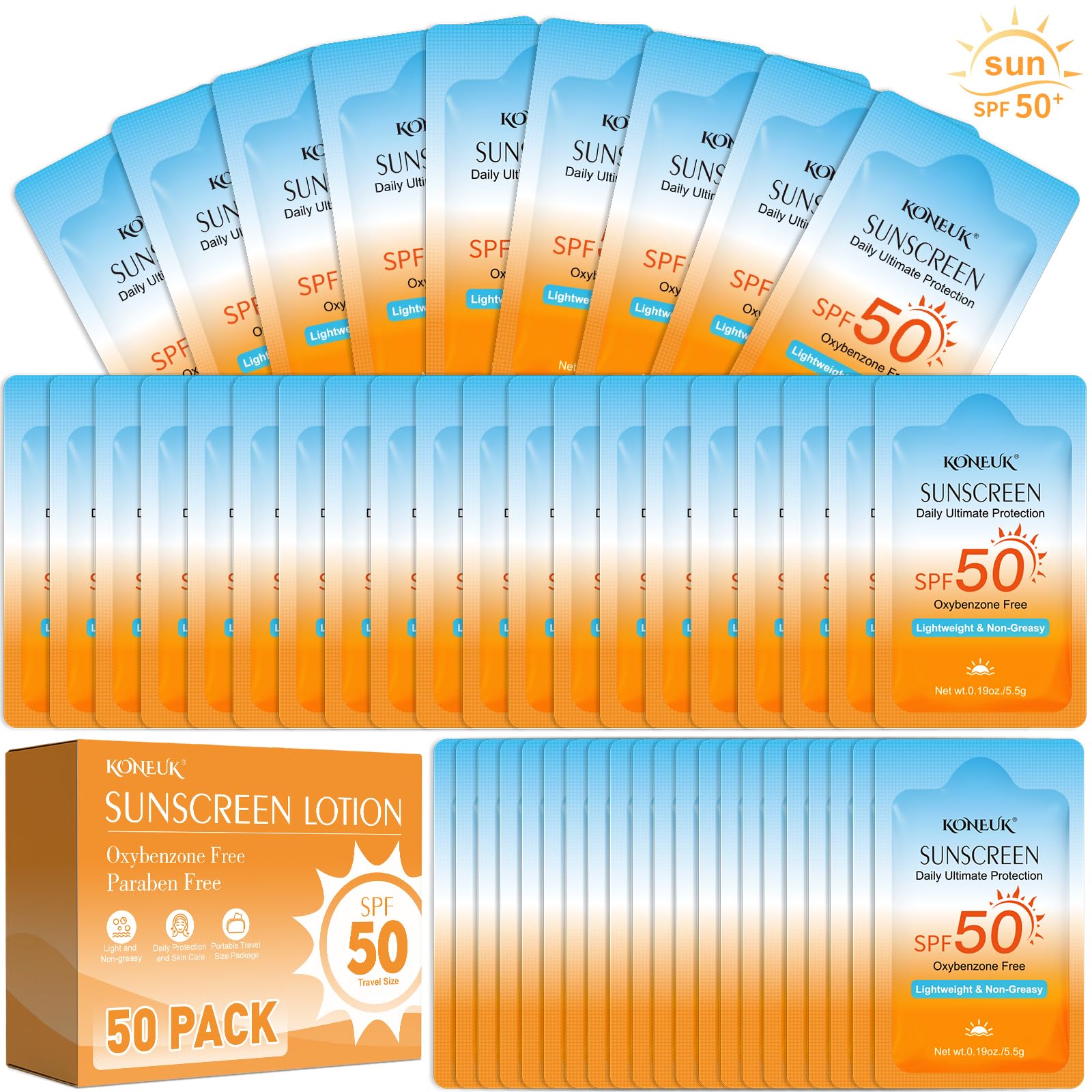 Snapklik.com : 50 Pack Bulk Travel Size Sunscreen For Face And Body ...