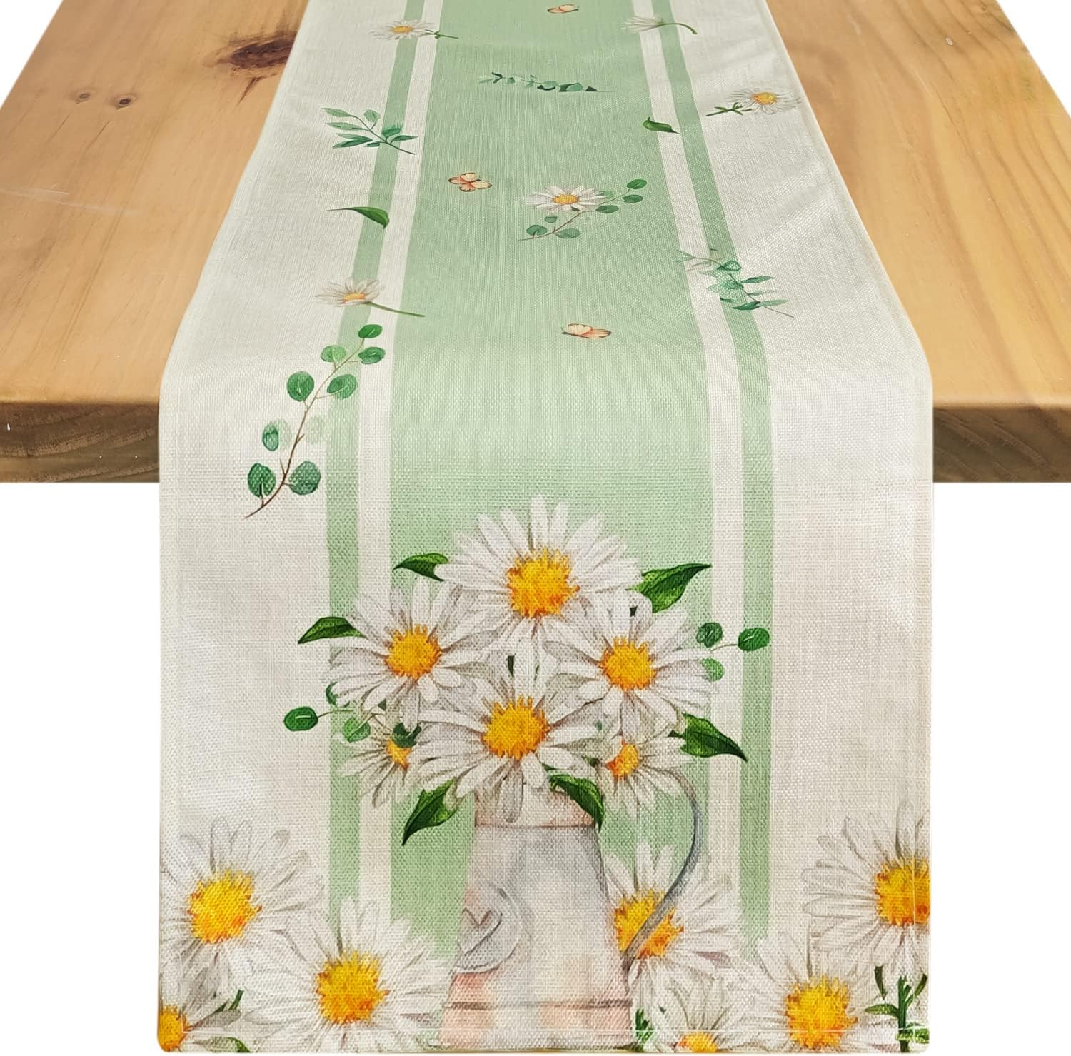 Amazon.com: Letjolt White Daisy Table Runner 72 '' Green Stripe Table ...