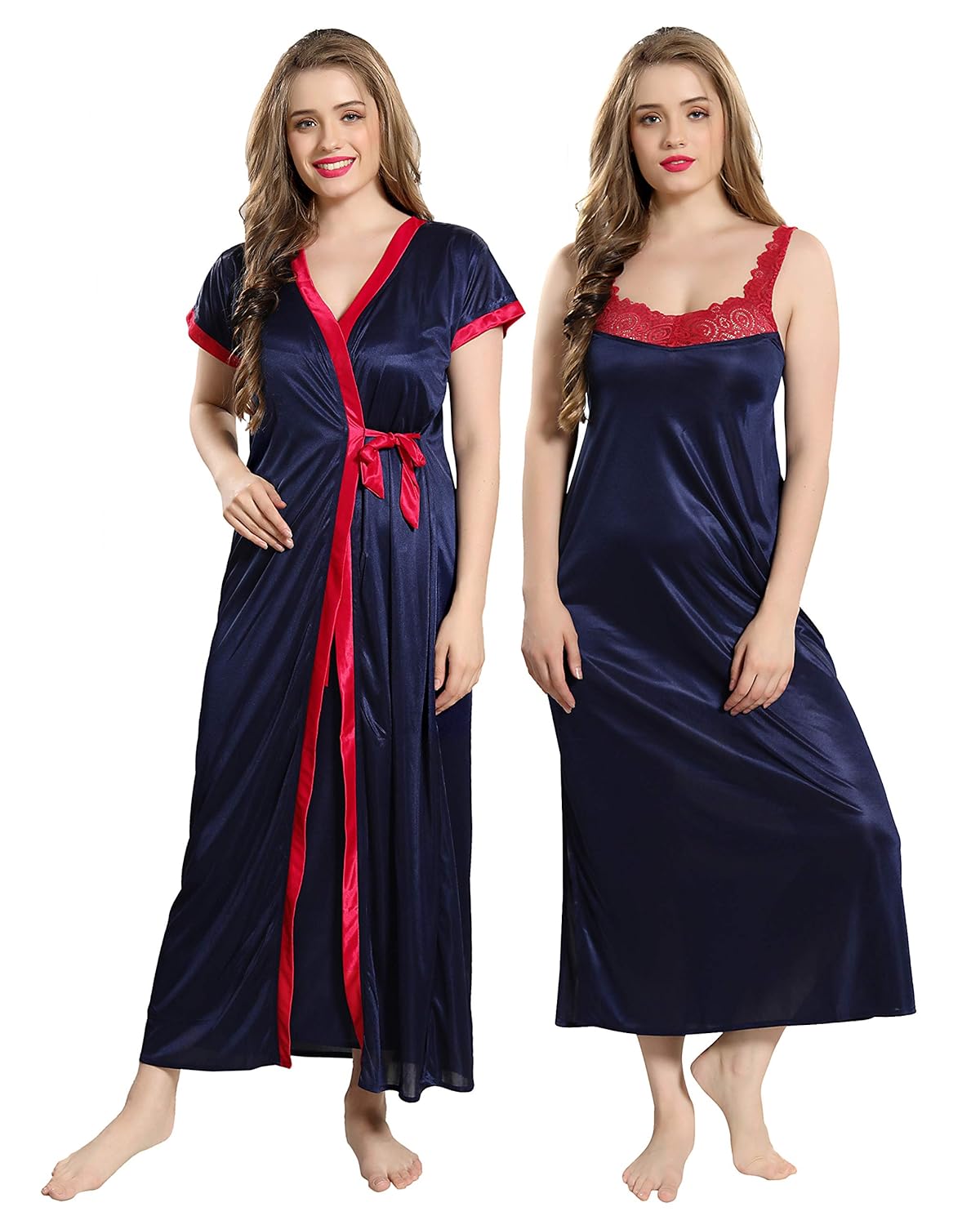 AV2 Women's Satin Solid Maxi Nighty (1384NAVYF_Navy) : Amazon.in: Fashion