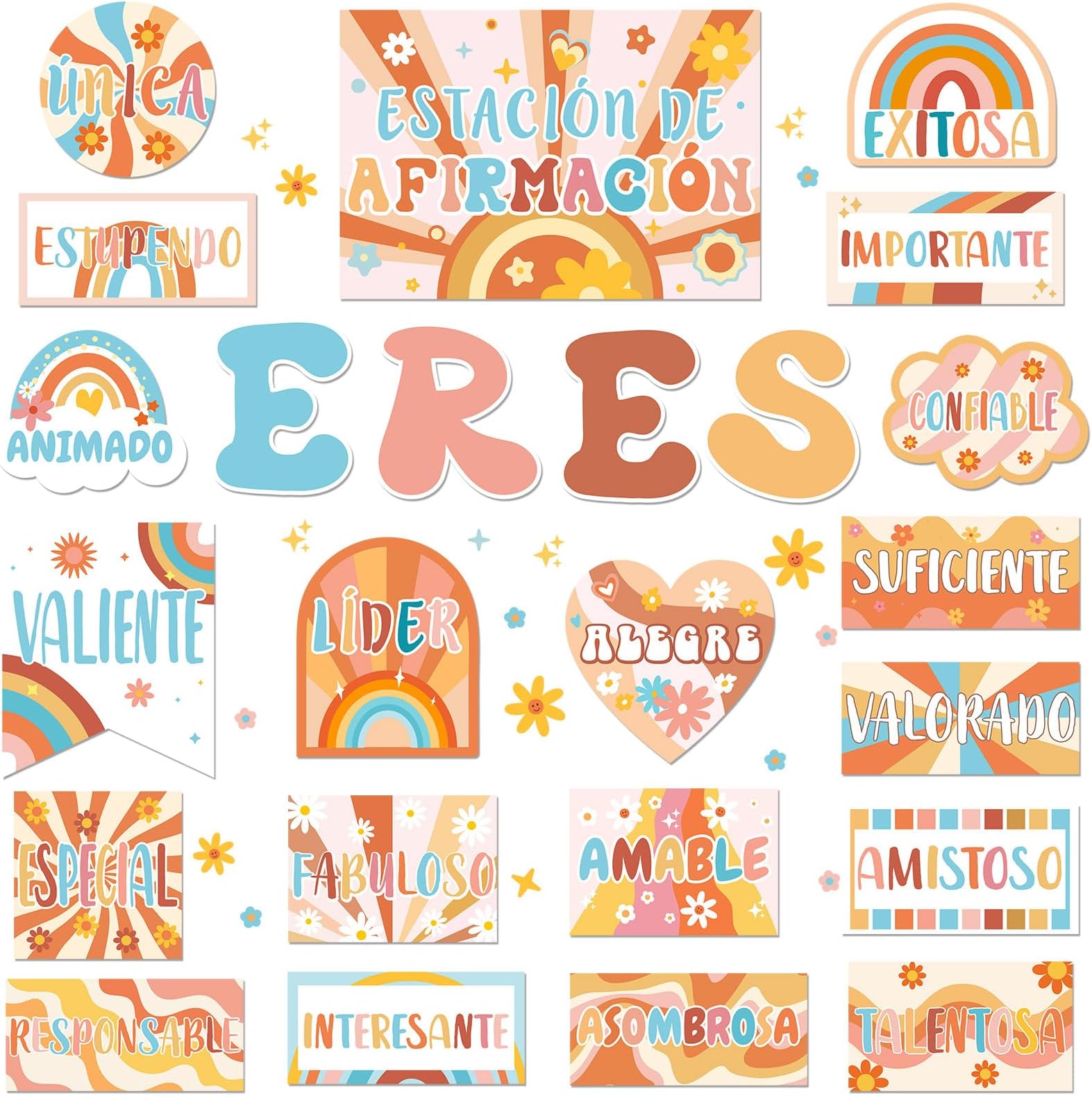 Amazon.com : Fuyoooo 24Pcs Retro Groovy Affirmation Station Spanish ...
