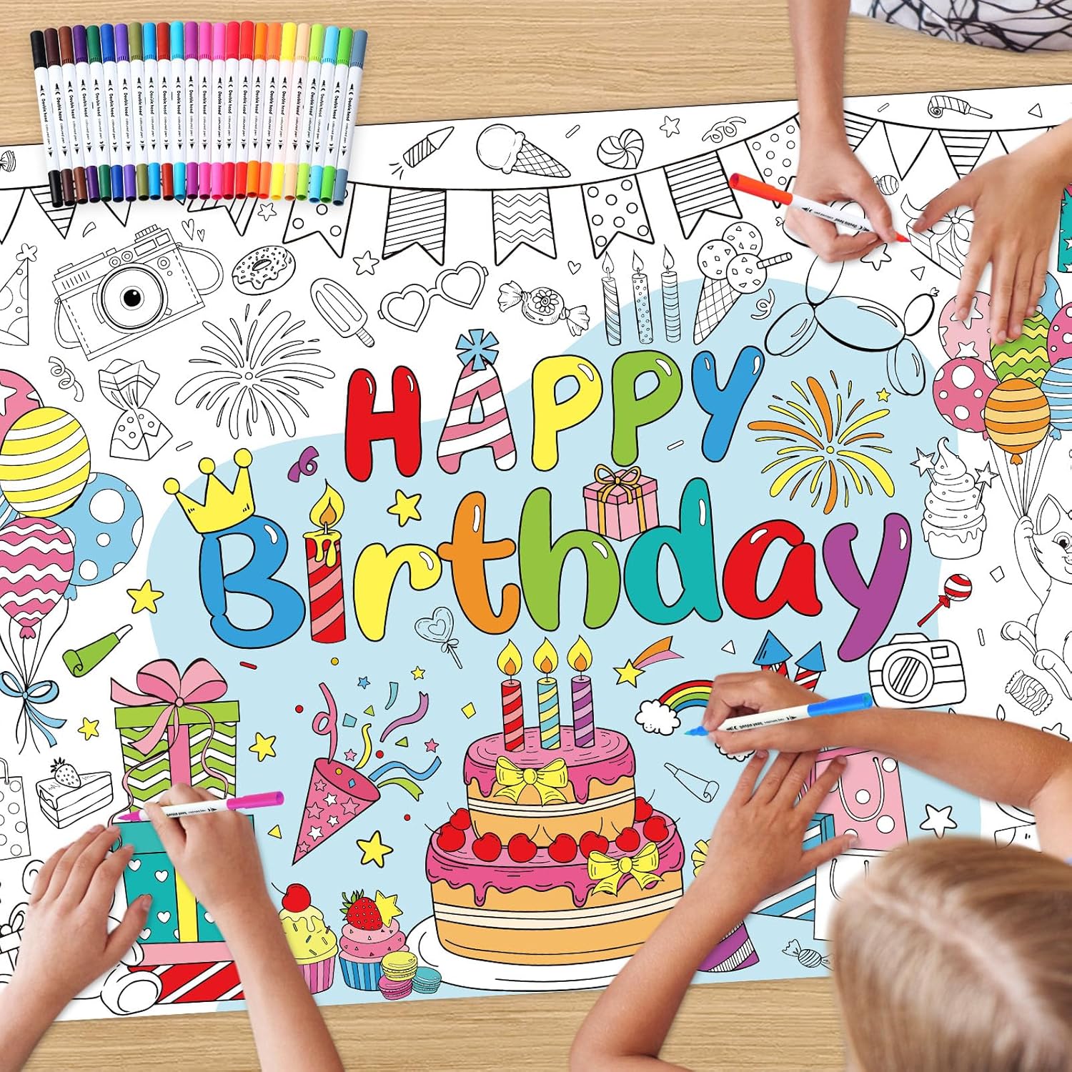 Amazon.com: Faccito Giant Happy Birthday Coloring Poster with 24 ...
