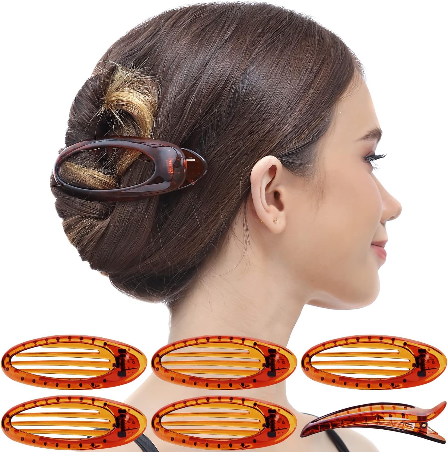 RC ROCHE ORNAMENT 6 Pcs Hair Clip Classic Oval Side Opening Slide ...
