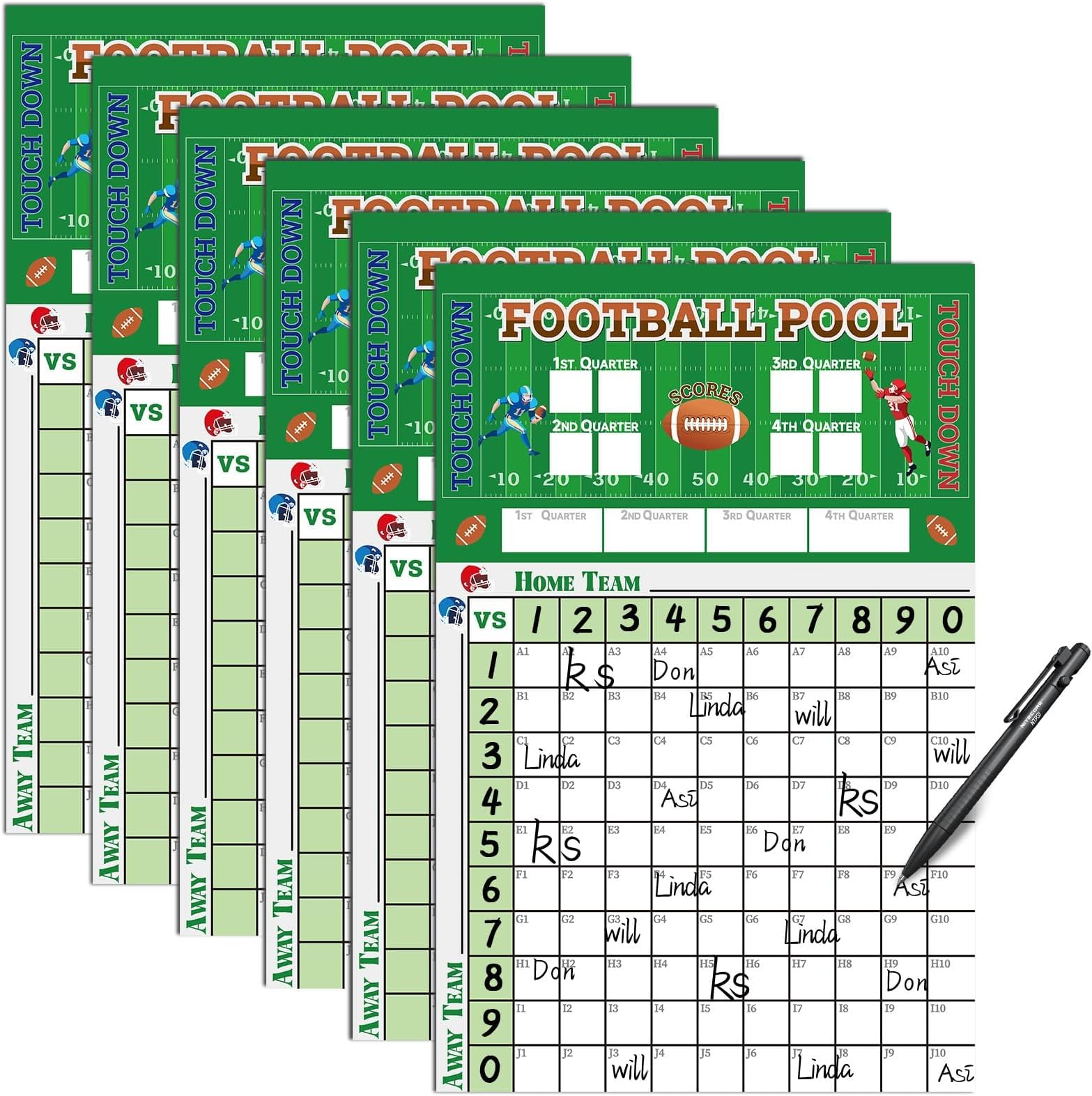 Amazon.com: 6 Pcs Football Pool Poster 17 x 11 inch Football Squares ...