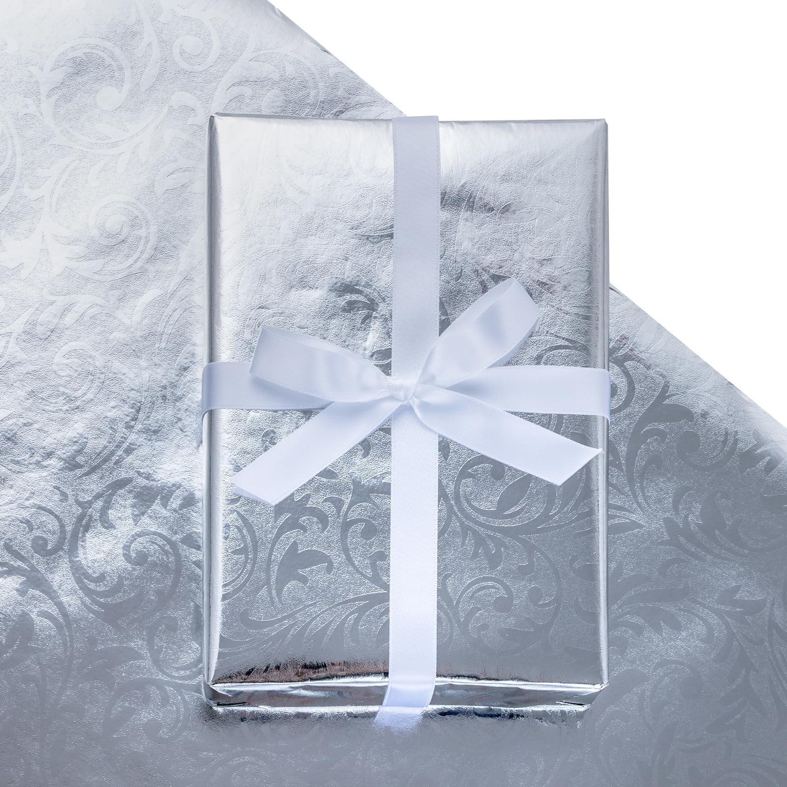 Amazon.com: LeZakaa Silver Gift Wrapping Paper - Vintage Floral ...