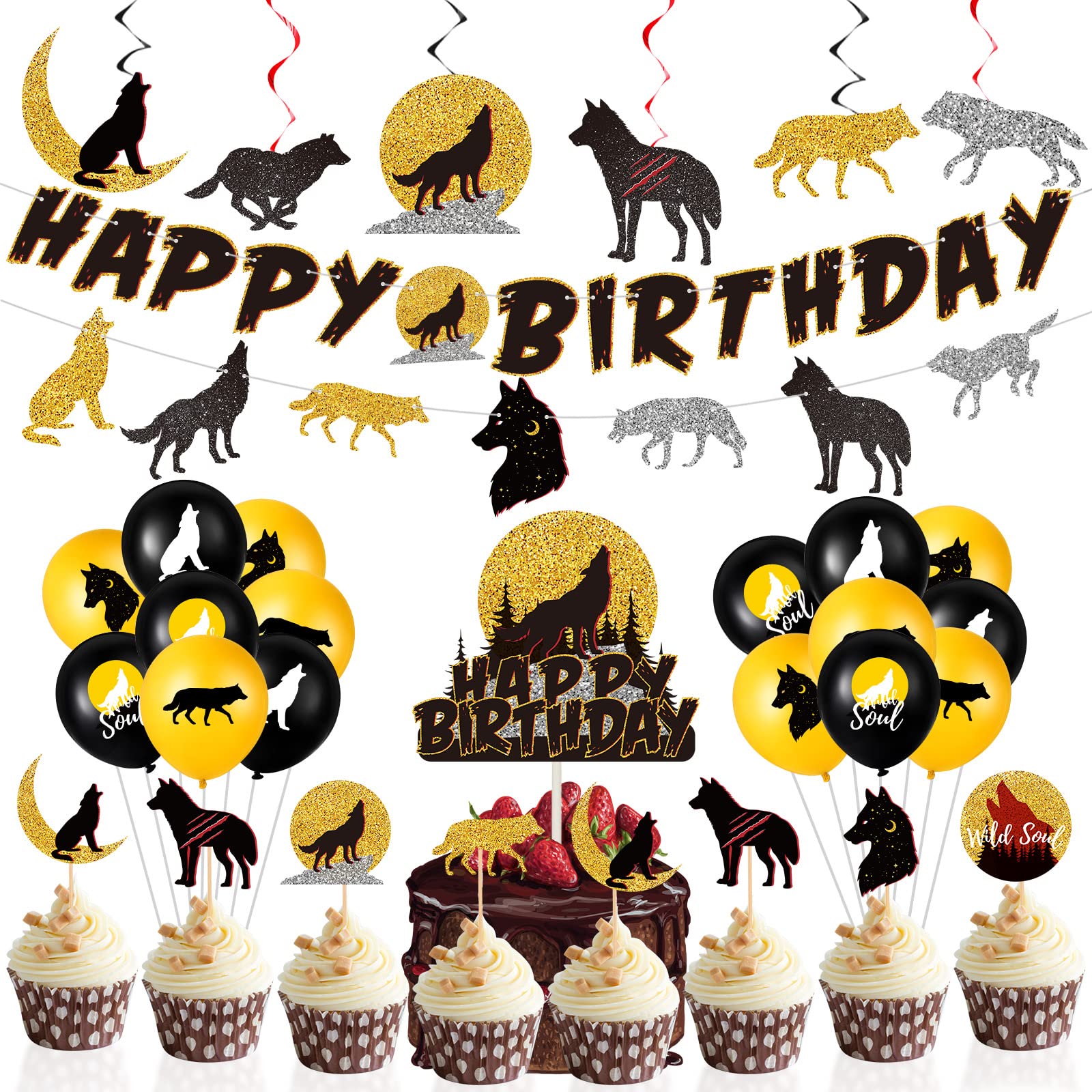Buy 63 Pieces Wolf Party Decorations Include Wolf Birthday Banner Wolf ...
