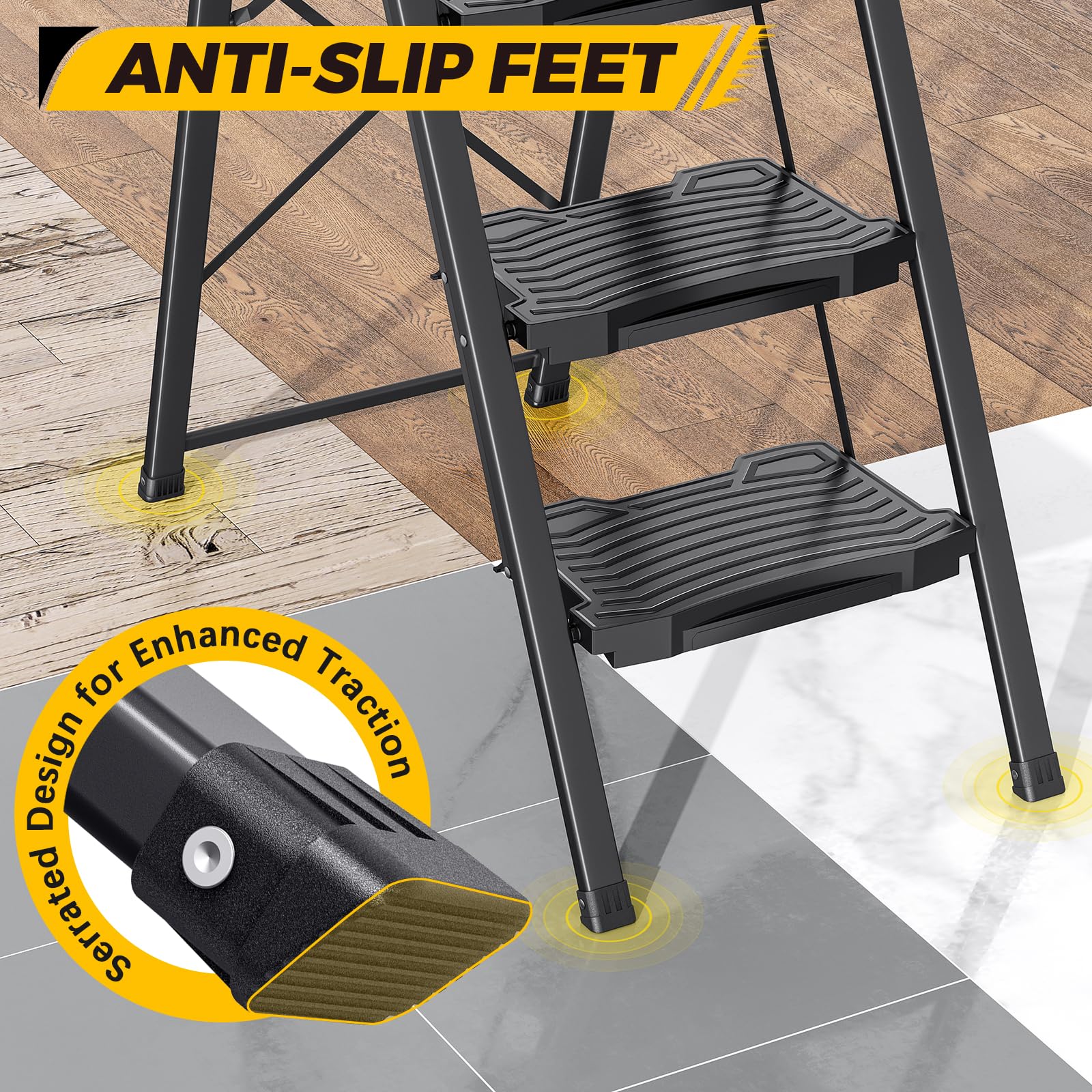 Snapklik.com : KINGRACK 3 Step Ladder 800lb Capacity, Folding Step Stool