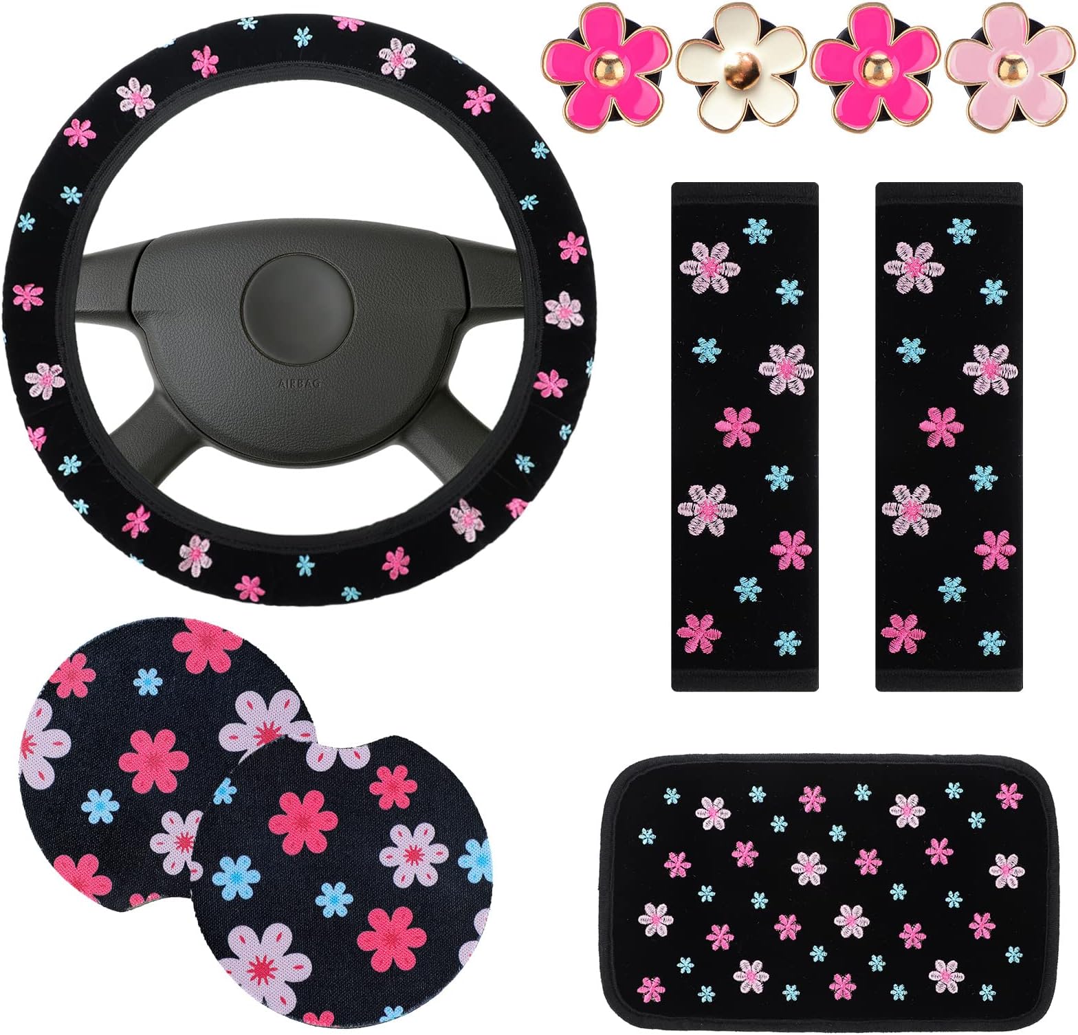 Amazon.com: Cute Flower Car Accessories Set for Women Girls Embroidery ...