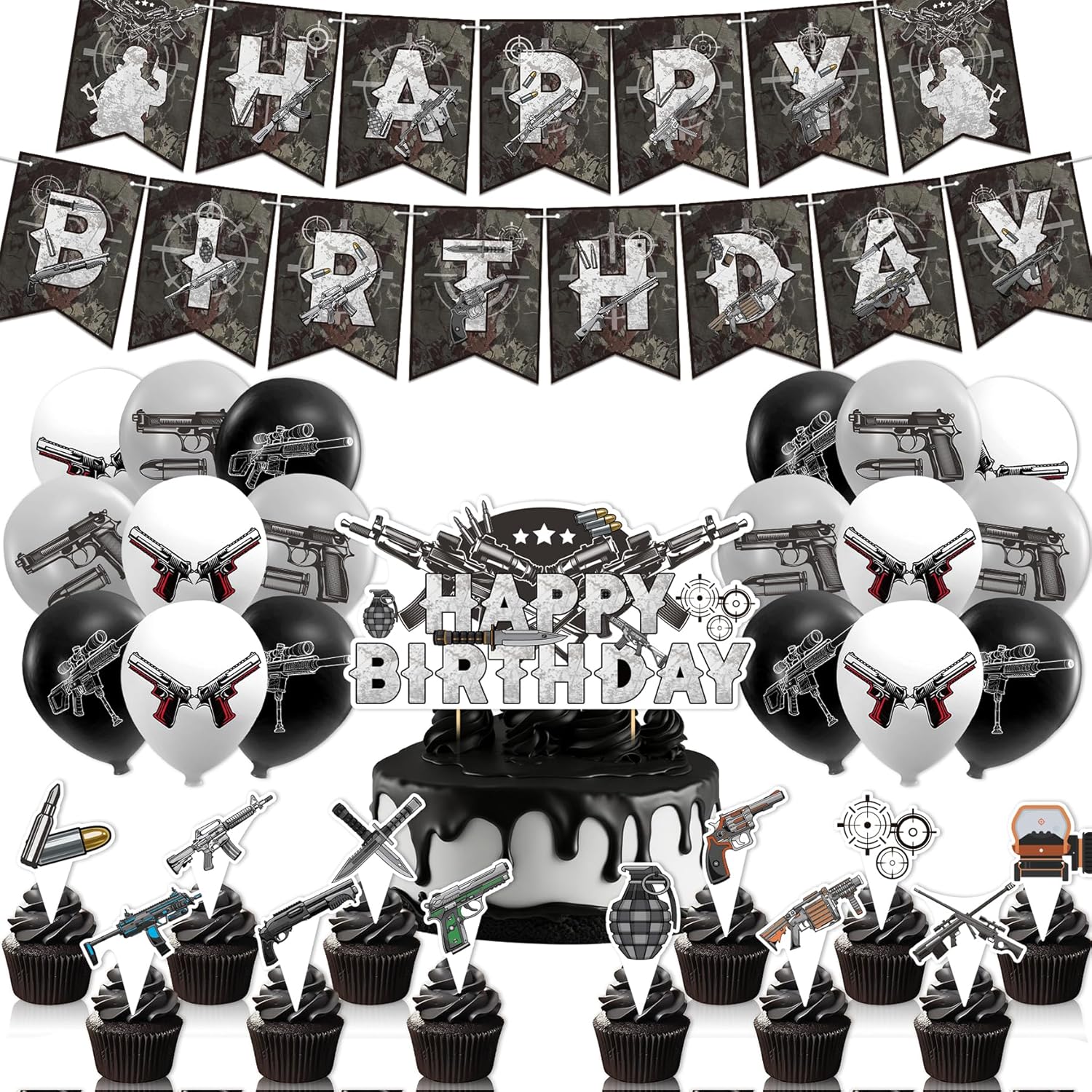 Amazon.com: YRGFYTDX Gun Party Decorations Gun Pistol Shooting Birthday ...