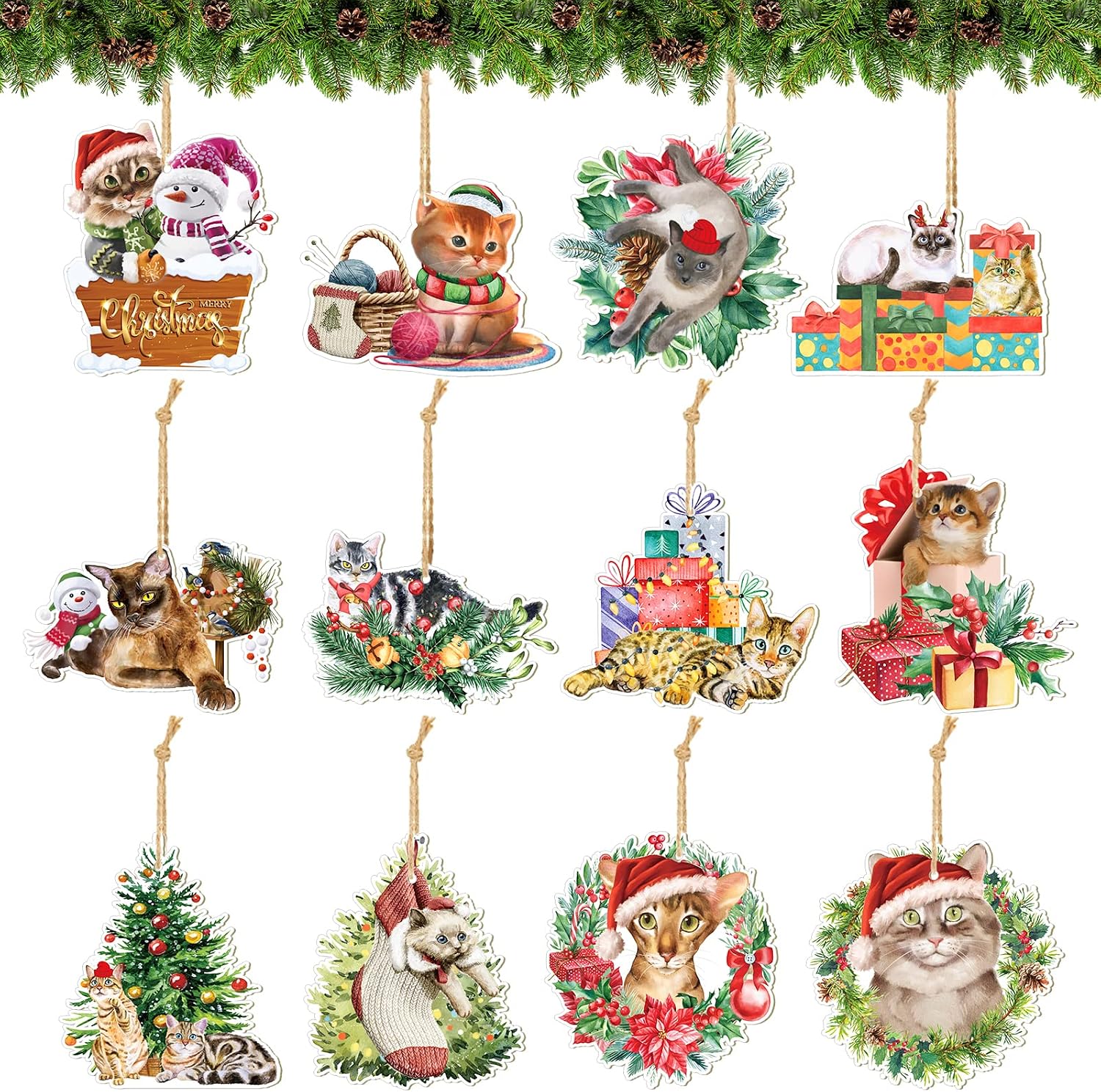 Amazon.com: 24 Pieces Funny Cat Christmas Ornaments Christmas Cat ...
