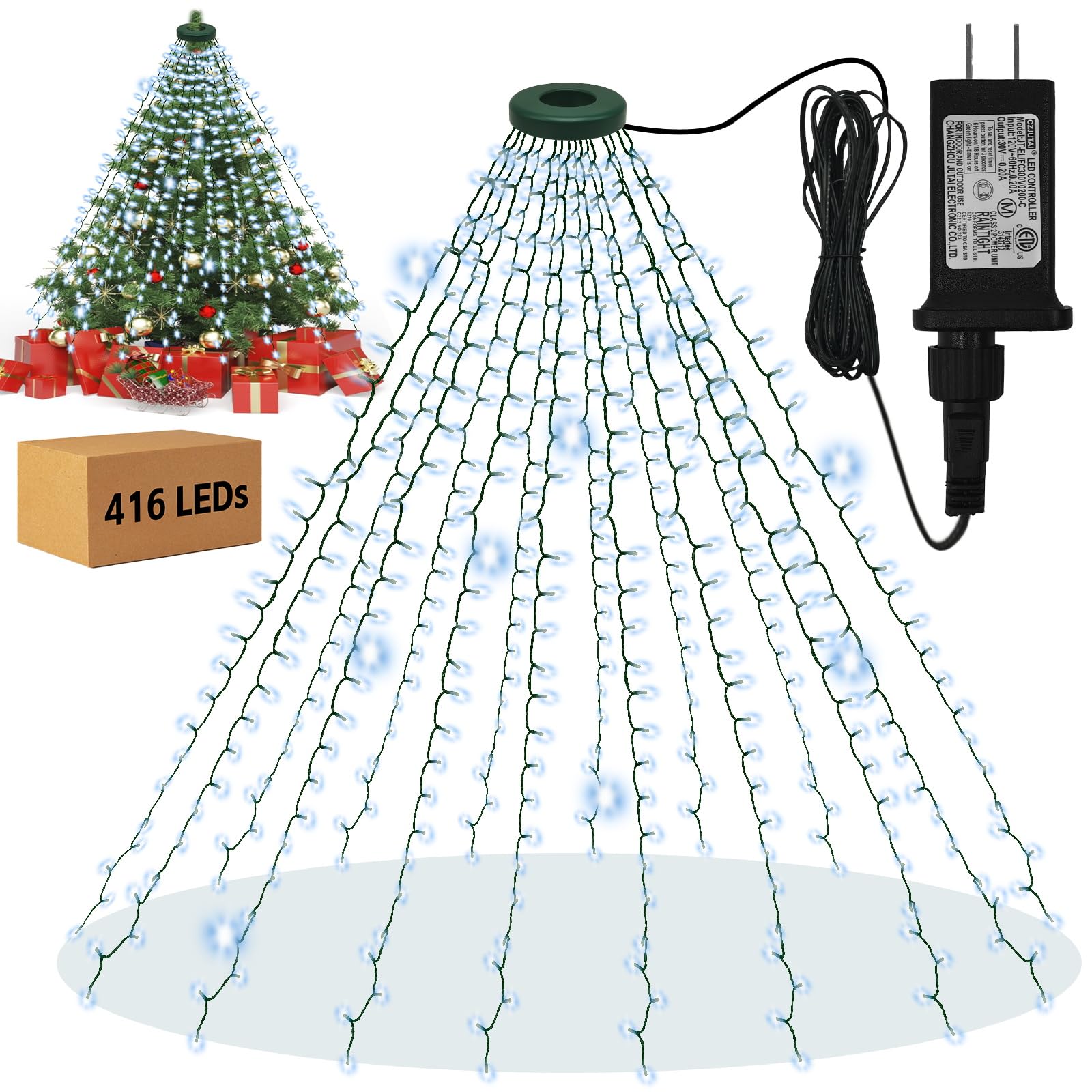 416LEDs String Lights for Christmas Trees Cool White, 6.9FT×16 Strands ...