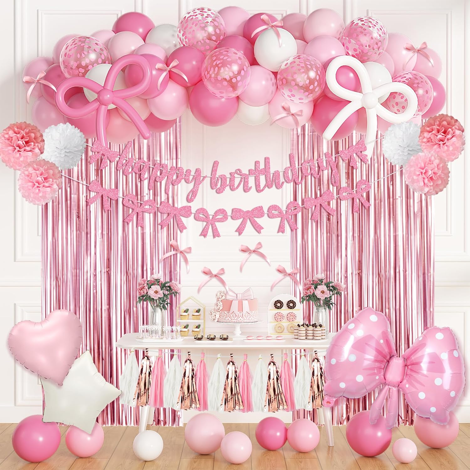 Amazon.com: Pink Bow Birthday Party Decorations, Coquette Bow Light ...