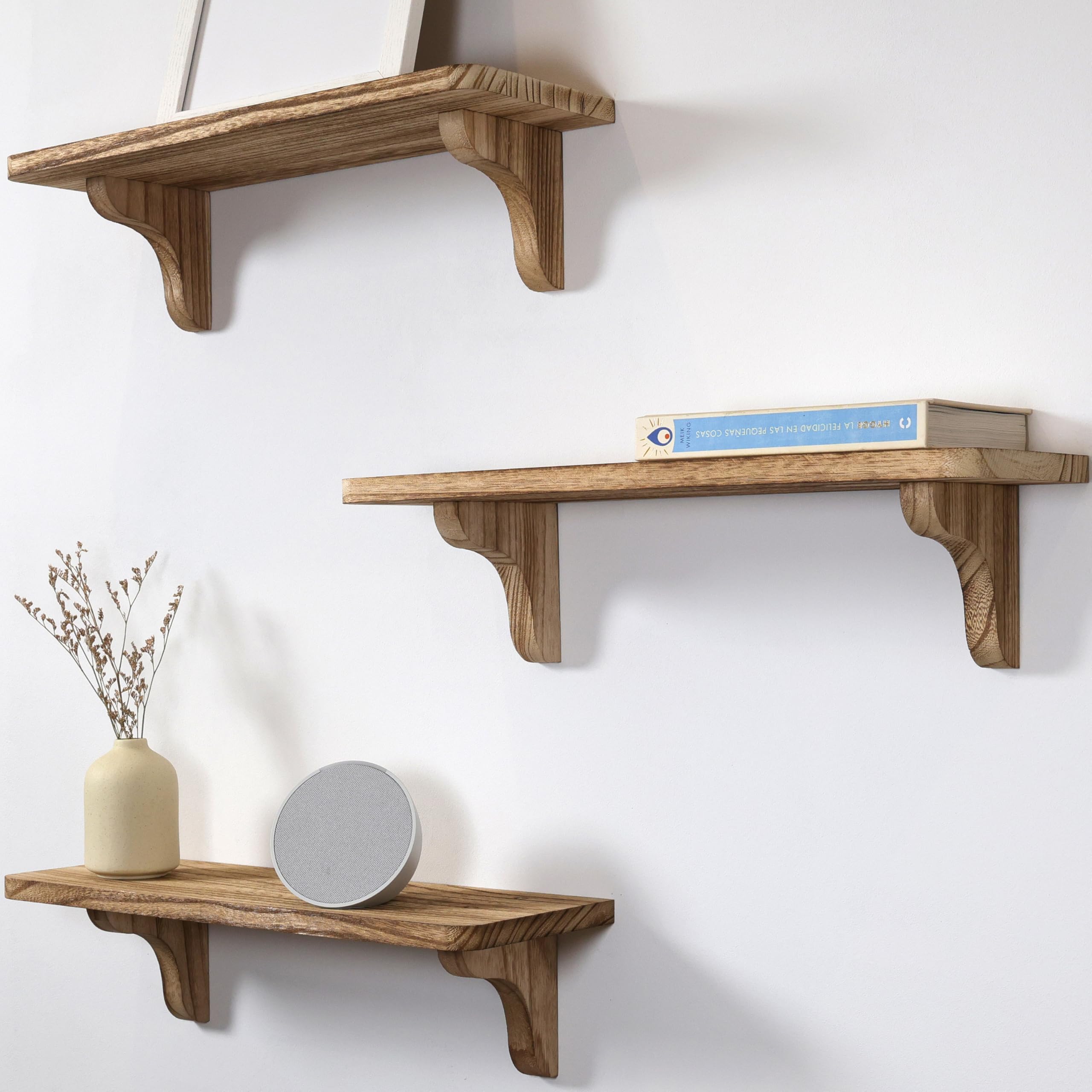 Amazon.com: Real Wood Long Shelf for Wall - 17 inch (3 Pack) - Easy to ...