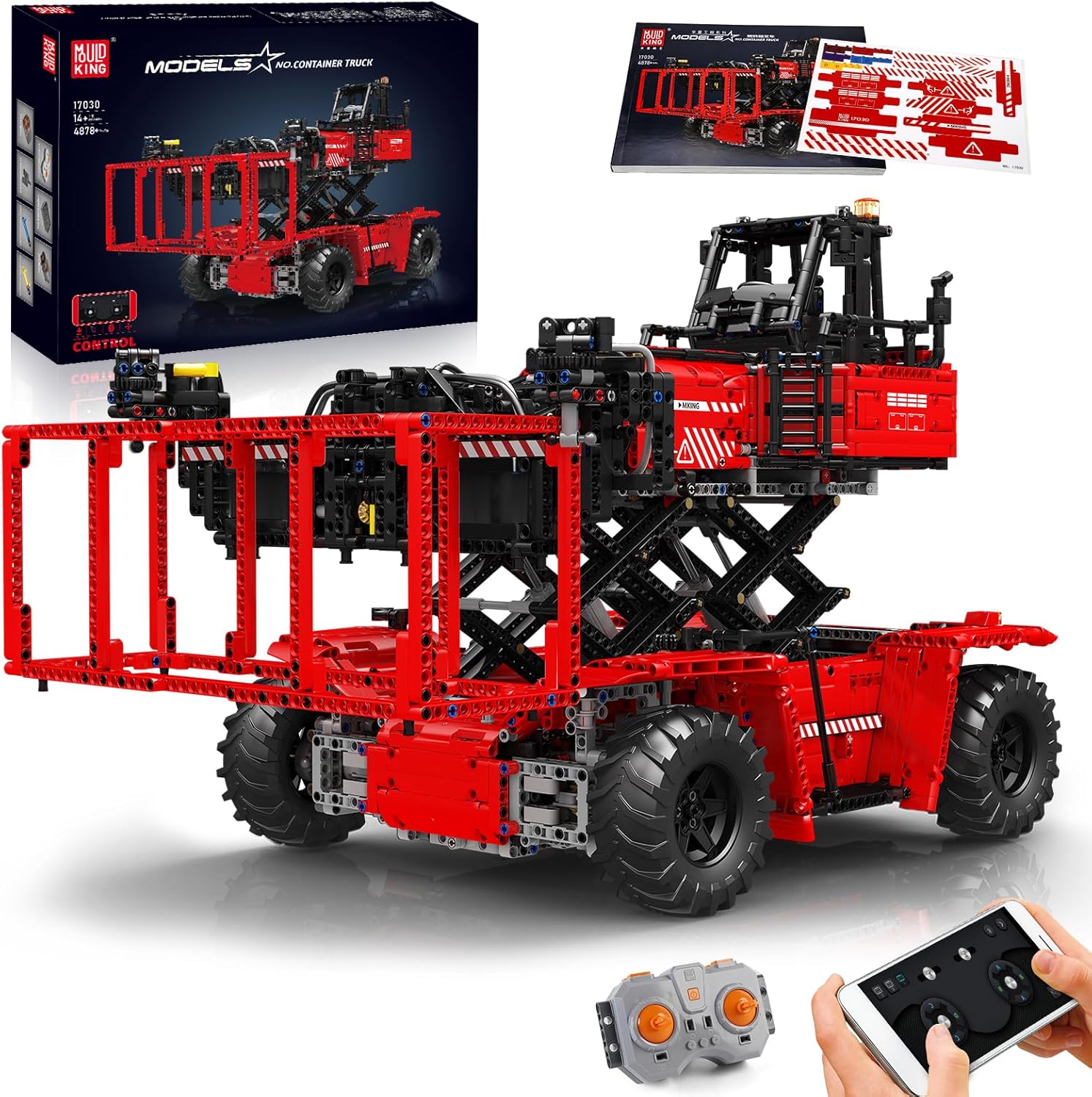 Amazon.com: Mould King 17030 RC APP Controlled Container Forklift, Red ...