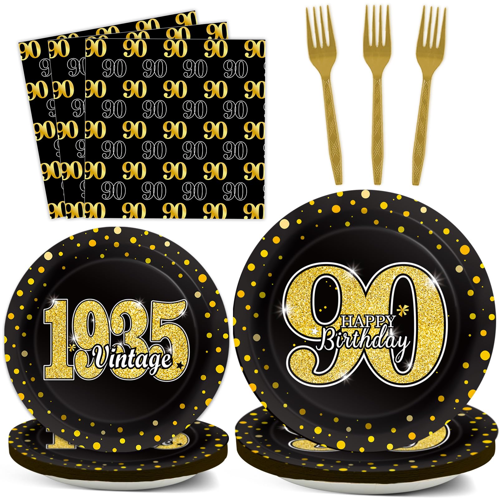 Amazon.com: 96PCS 90th Theme Birthday Party Tableware Vintage 1935 ...