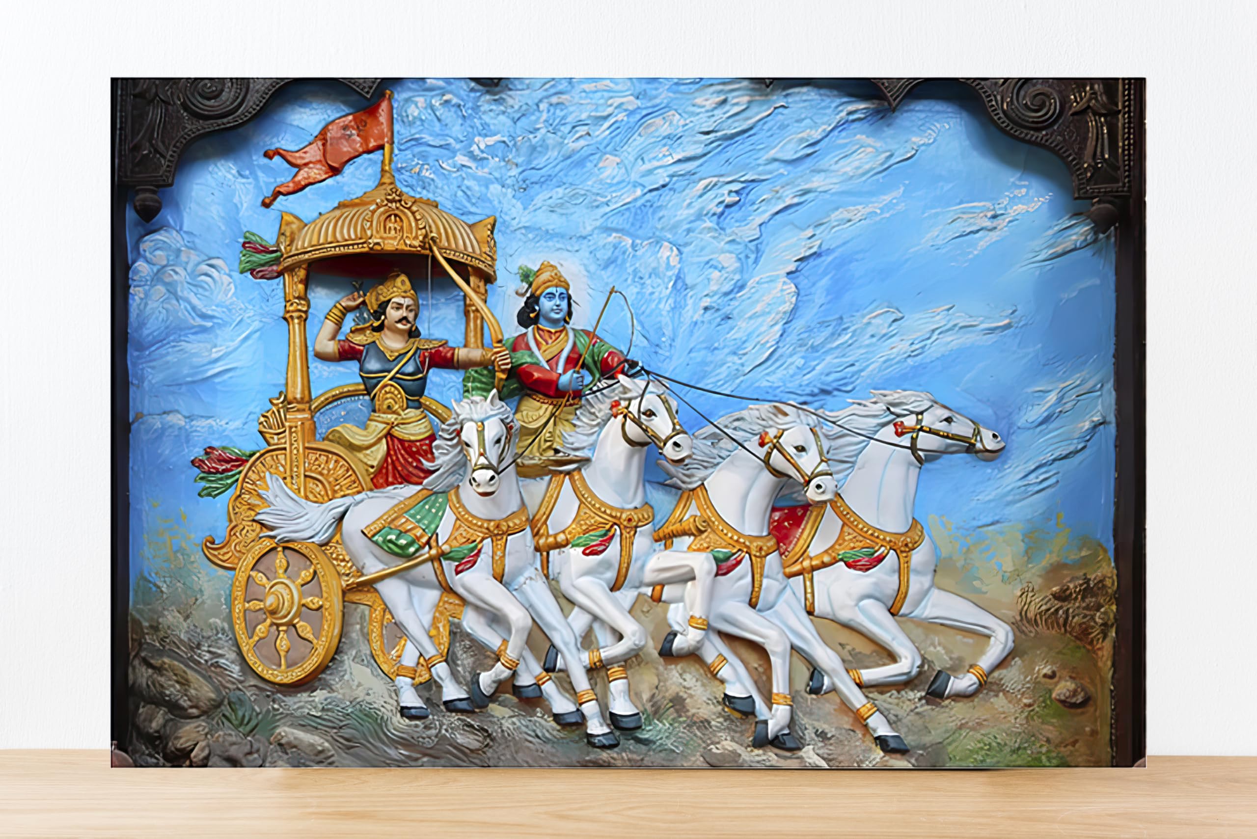 wallpics® Lord Krishna Arjun on Chariot | Sarathi | Mahabharat Gita Updes vinyl sticker Painting ...
