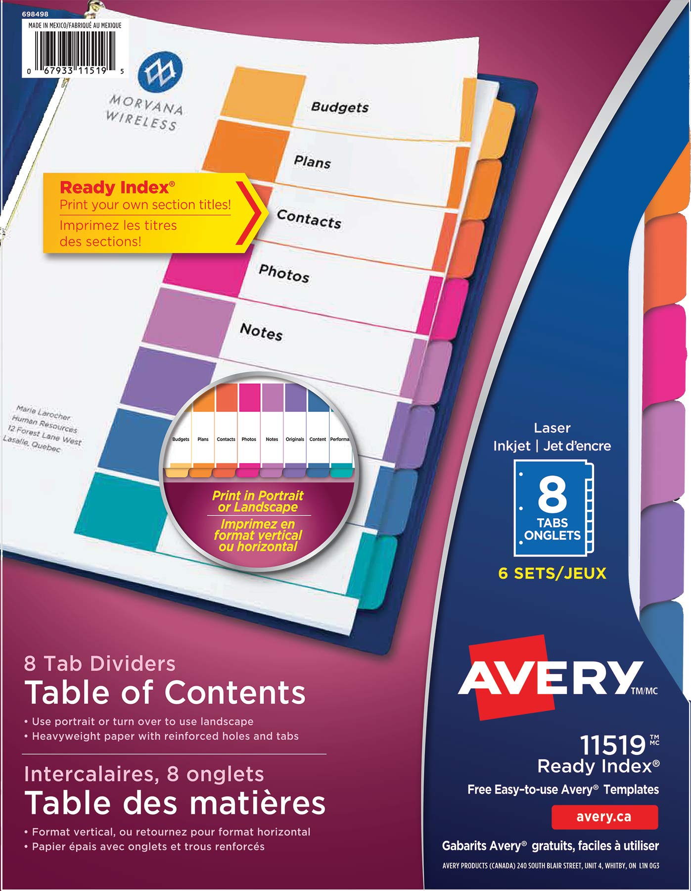 AVERY Ready Index Table of Content Dividers for Laser and Inkjet ...