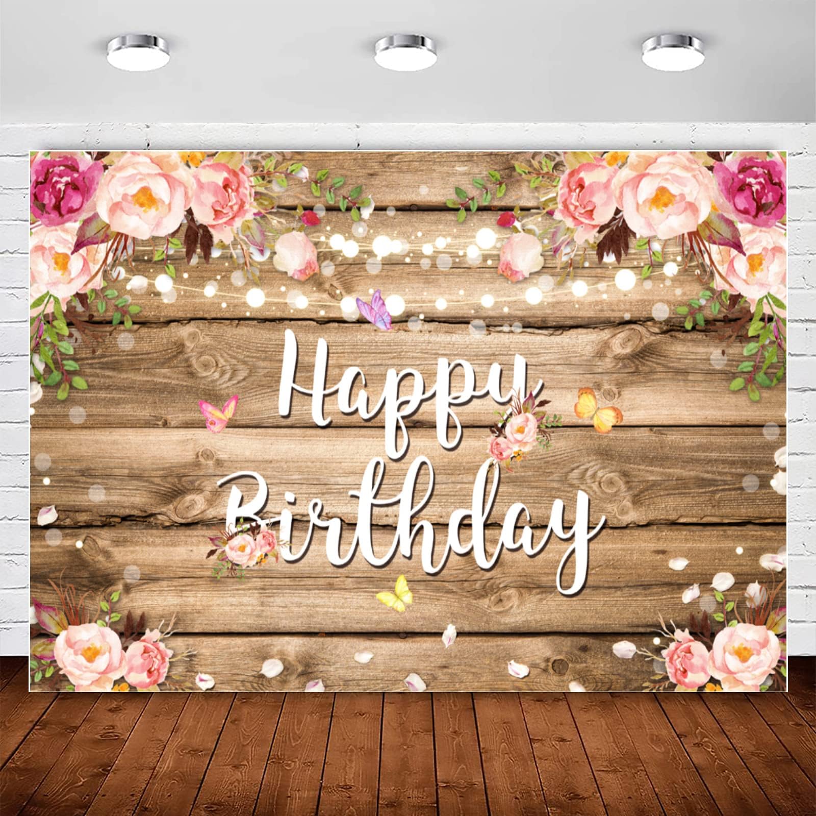 Amazon.com : Retyshia Happy Birthday Backdrop for Women Rustic Wooden ...