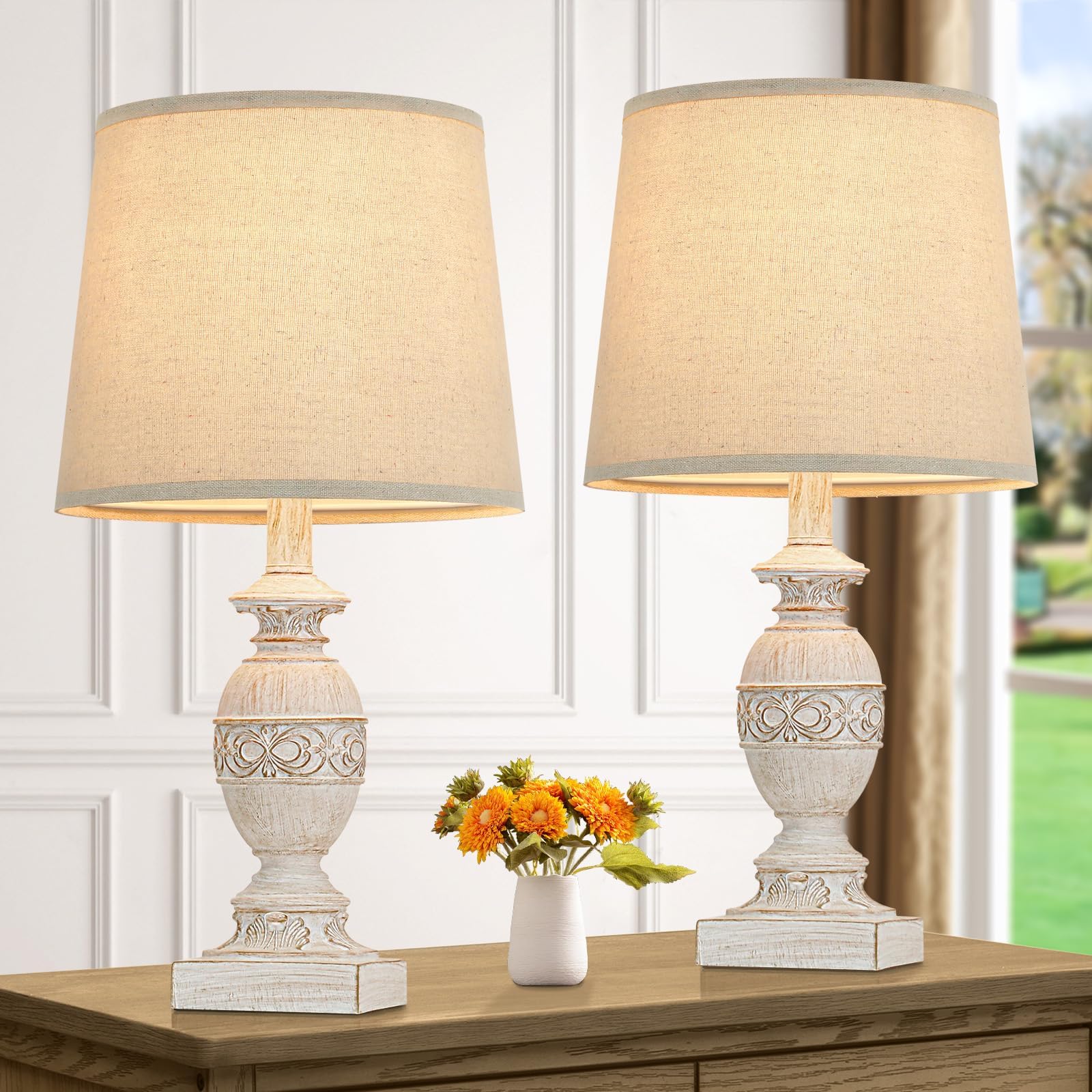 Bosceos Table Lamps, Set of 2, Rustic Design with Cream Shade ...