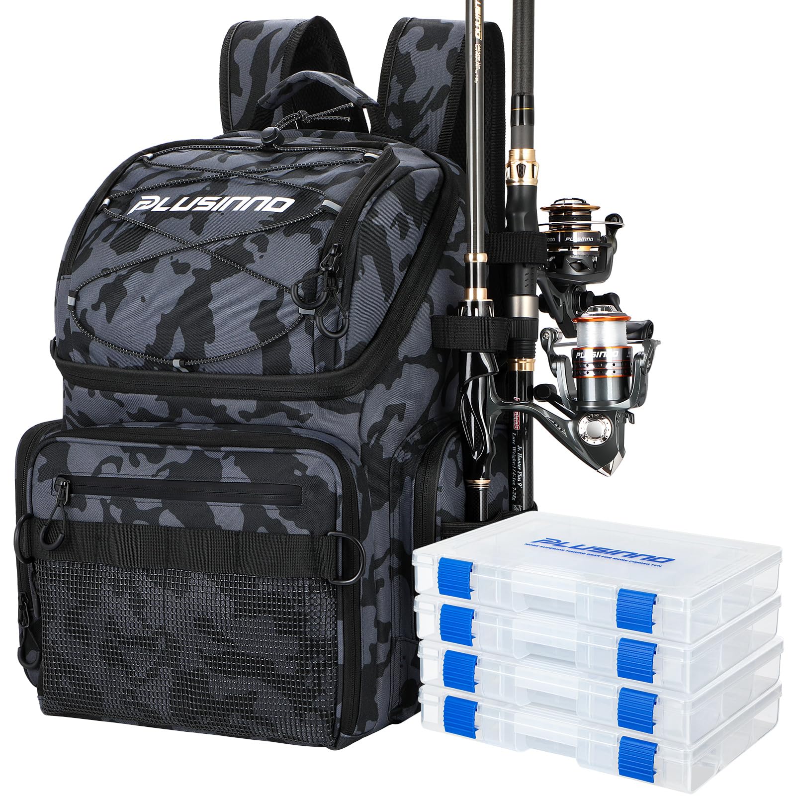 PLUSINNO Fishing Backpack with Rod Holders & Cooler, 45L Large Water ...