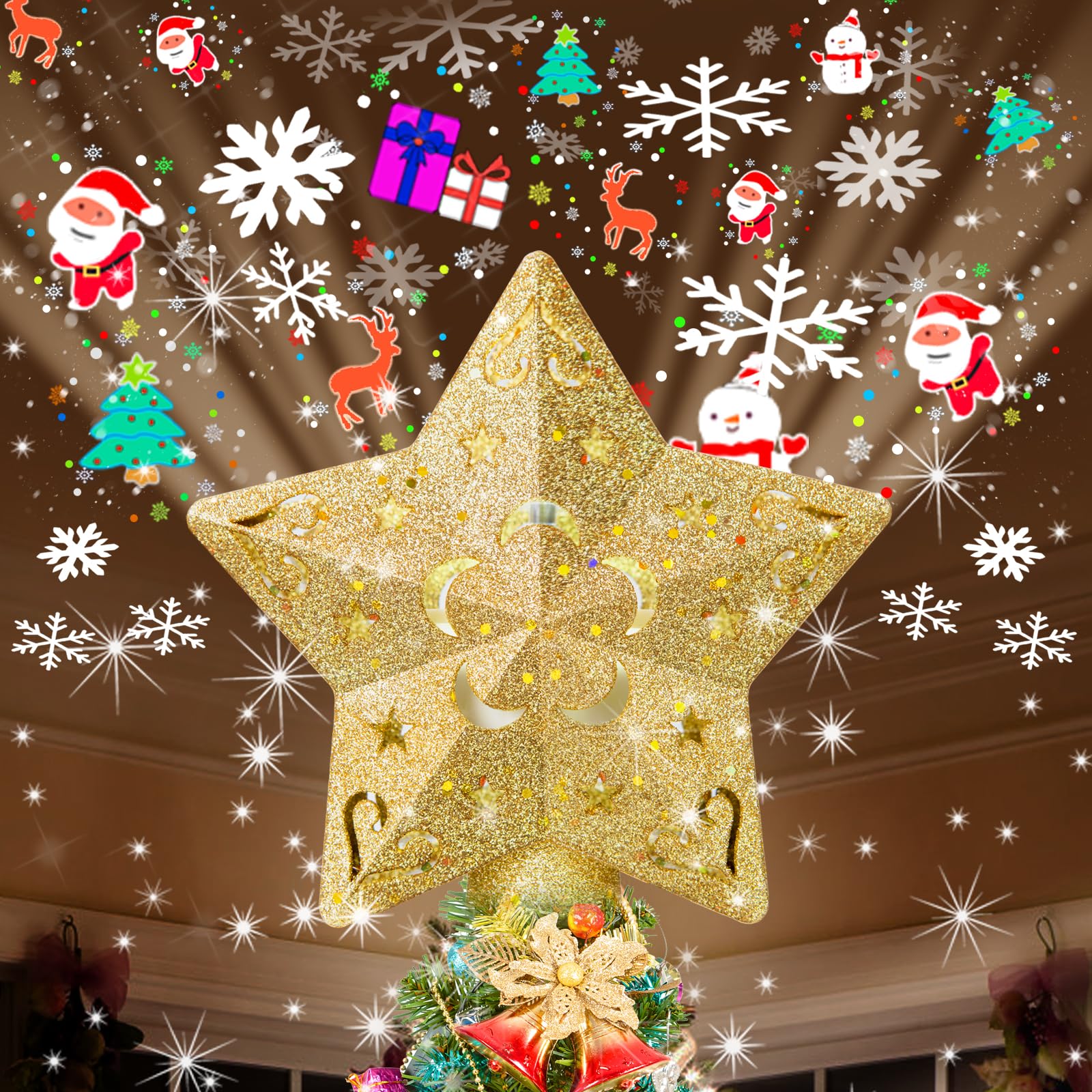 Amazon.com: Christmas Star Tree Topper Lighted with Projector, Tree ...