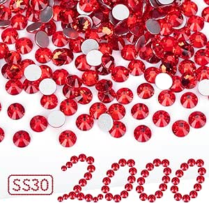 Amazon.com: 2000PCS Red Rhinestones Bulk, Flat Back Crystal Glass Stone ...