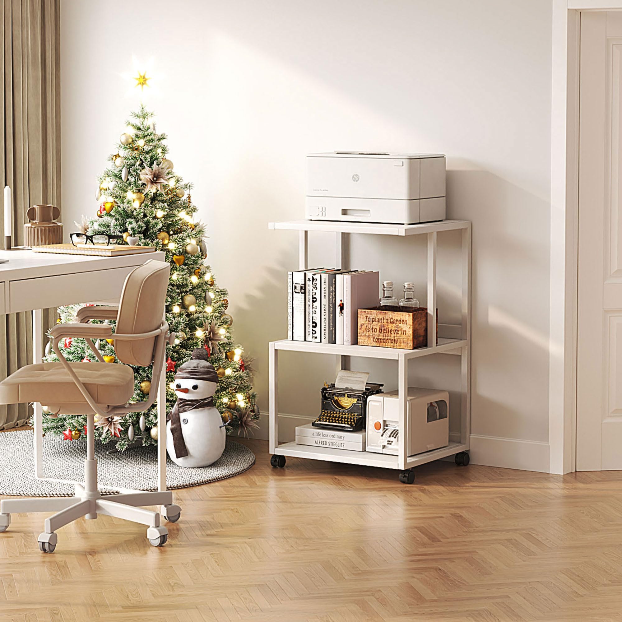 Amazon.com: VEDECASA White Mobile Printer Stand 3 Tier Wood Shelf Metal ...