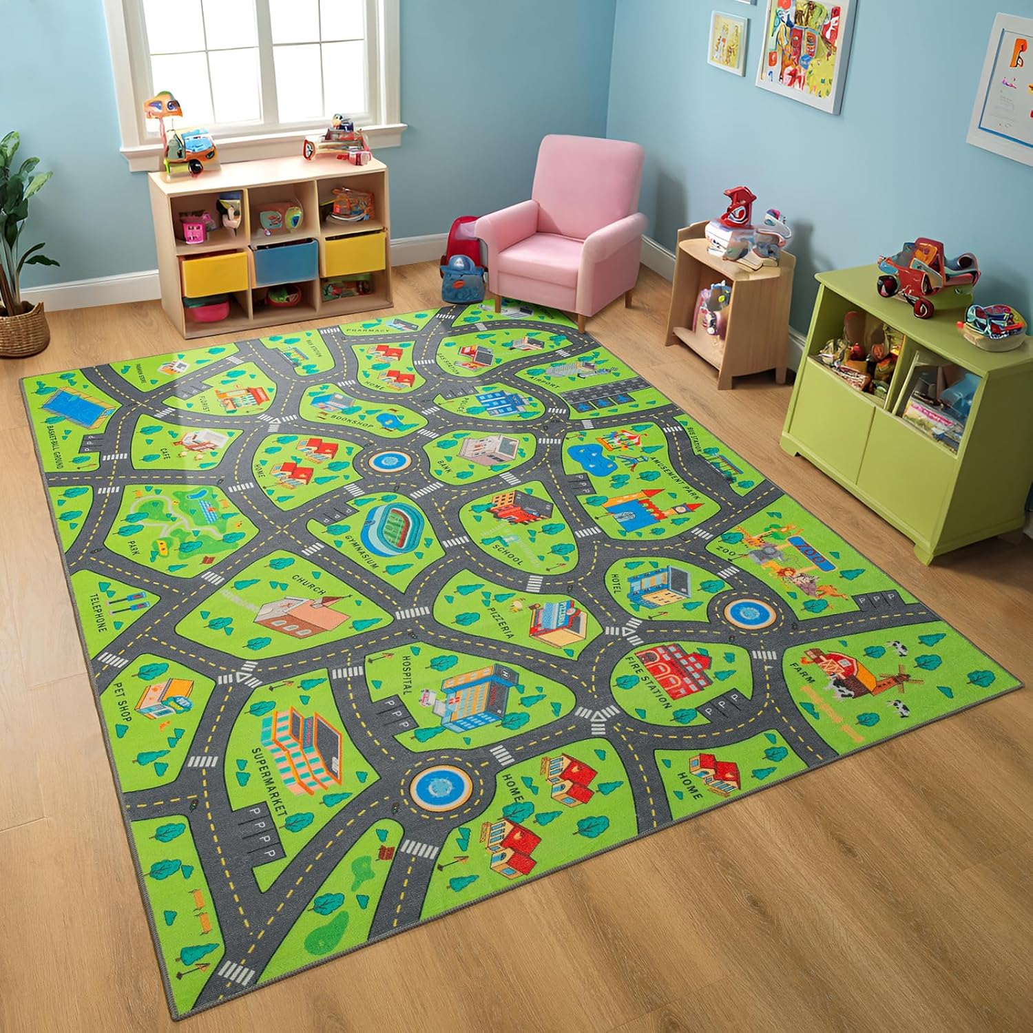 Amazon.com: OHWPEAT Car Rug Educational City Traffic Road Map Fun ...