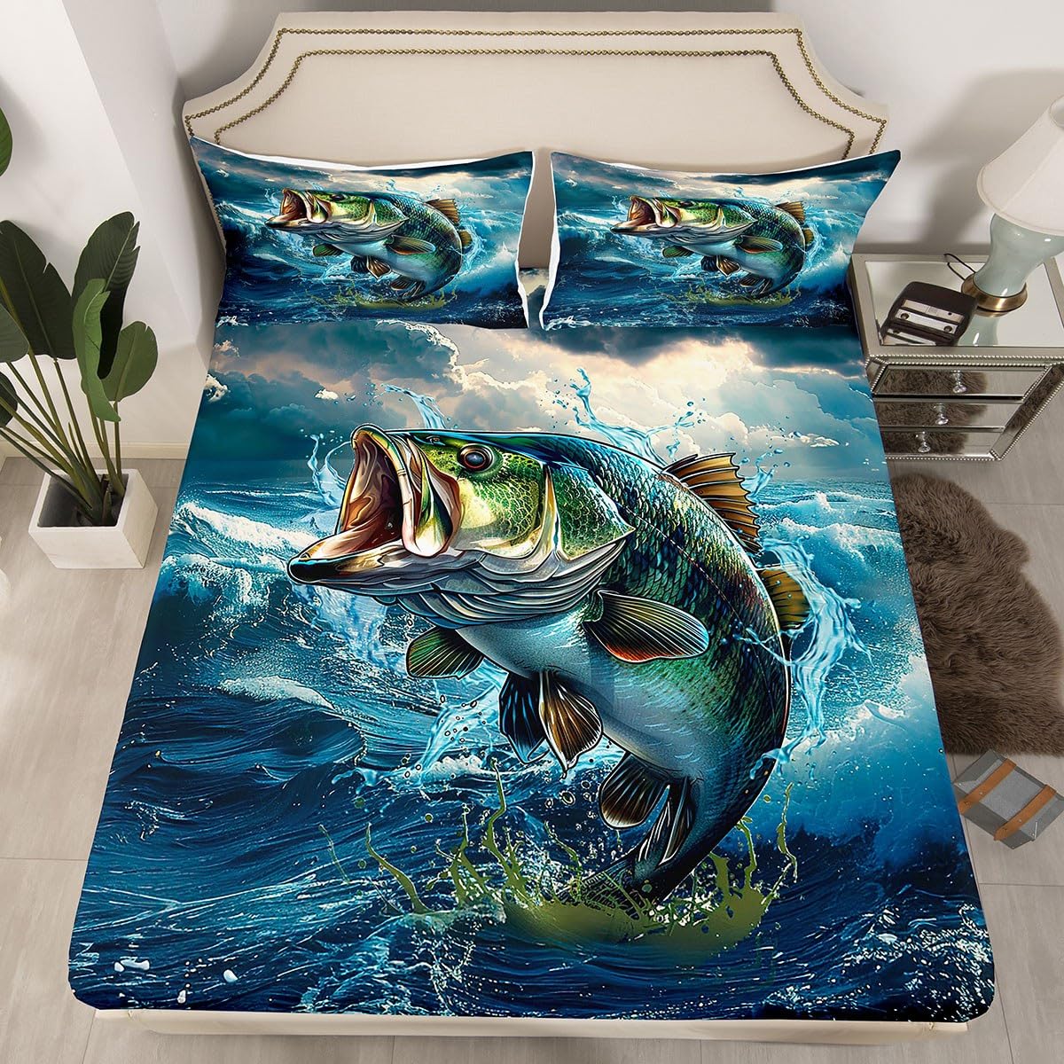 Amazon.com: Feelyou Pike Fish Bed Sheet Set Twin Size Bass Big Fish ...
