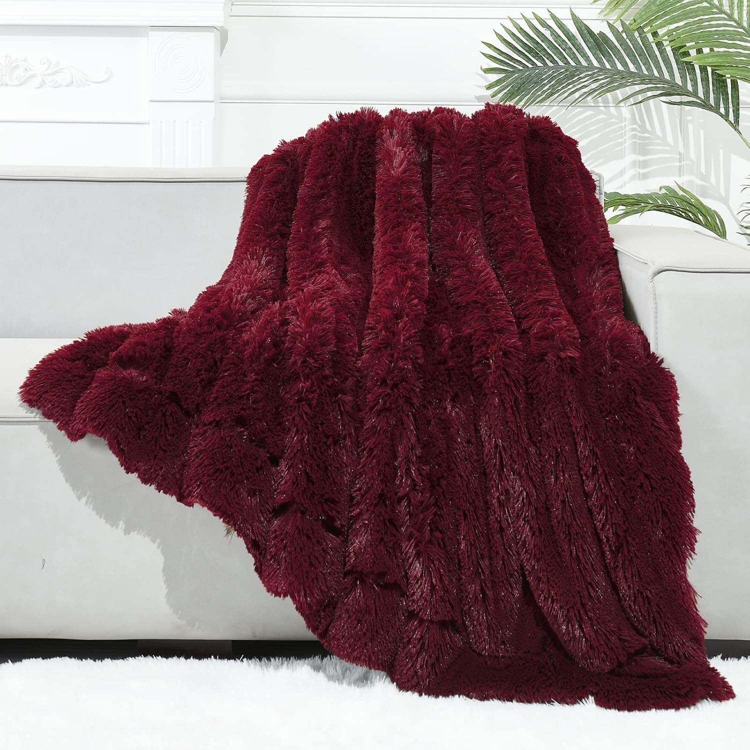 GONAAP Fuzzy Faux Fur Throw Blanket Wine Red Super Soft Cozy Plush ...