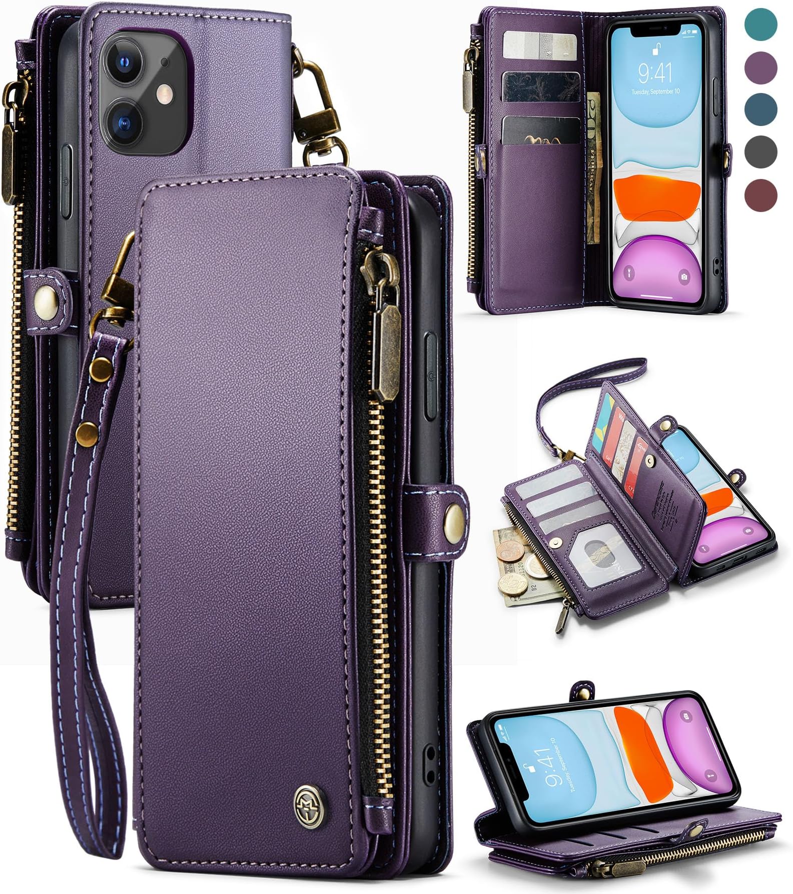 Amazon.com: Ateeky iPhone 11 Wallet Case,[RFID Blocking] 3 Card Holder ...