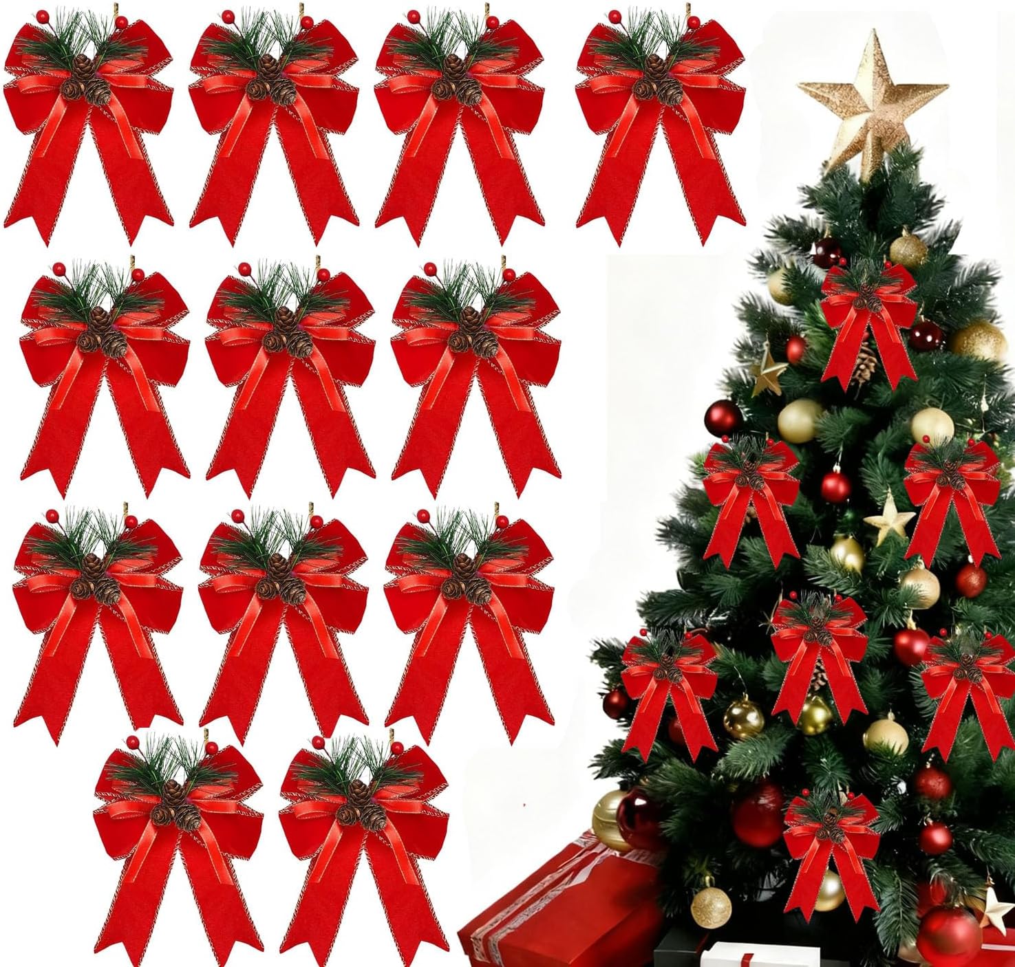 12pcs Christmas Tree Bows, 15cm Red Bows For Christmas Tree, Red ...