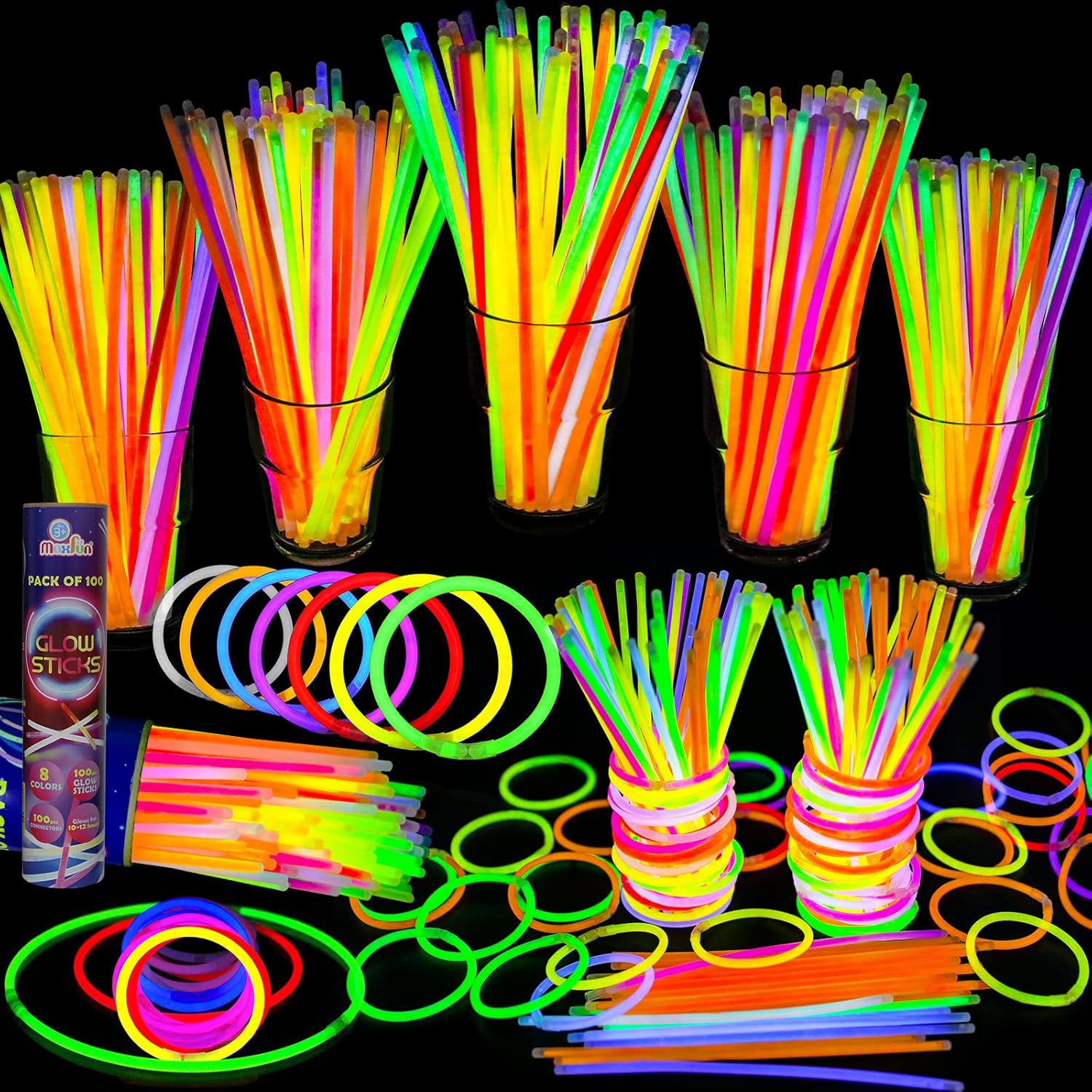 Amazon.com: Max Fun Glow Sticks Bulk 600 Pack Glow in The Dark Neon ...