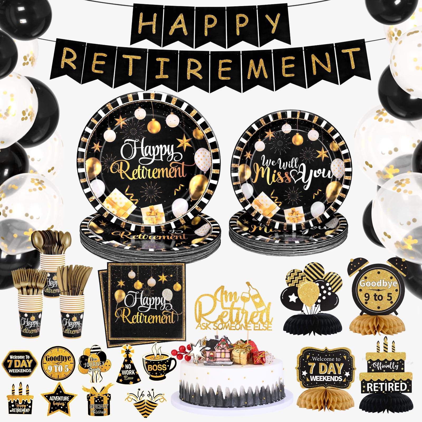Snapklik.com : 247 PCS Retirement Party Decorations, Black Gold ...