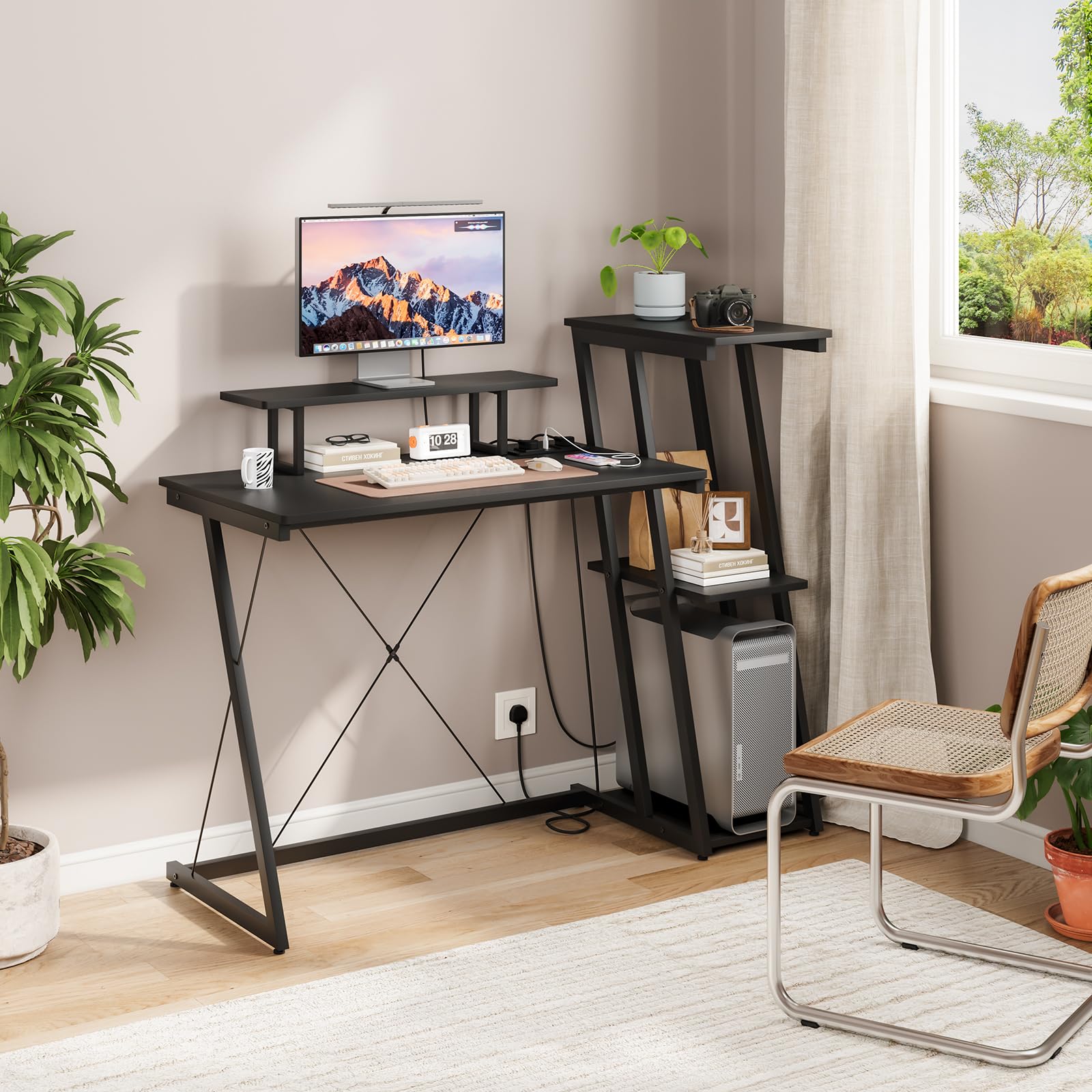 Dripex Computer Desk with 3-Tier Reversible Storage Shelves, Small ...