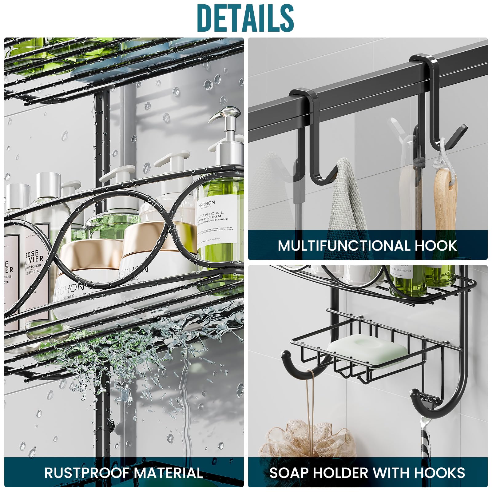 TAILI Shower Caddy Over The Door, Shower Hanging Organizer, Sturdy Rust Proof Bathroom Shower ...