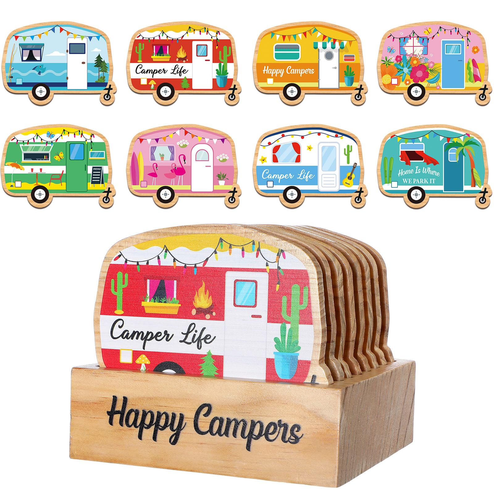Amazon.com: Jingmore 8 Pcs Camper Coasters Wood Drink Coasters with ...