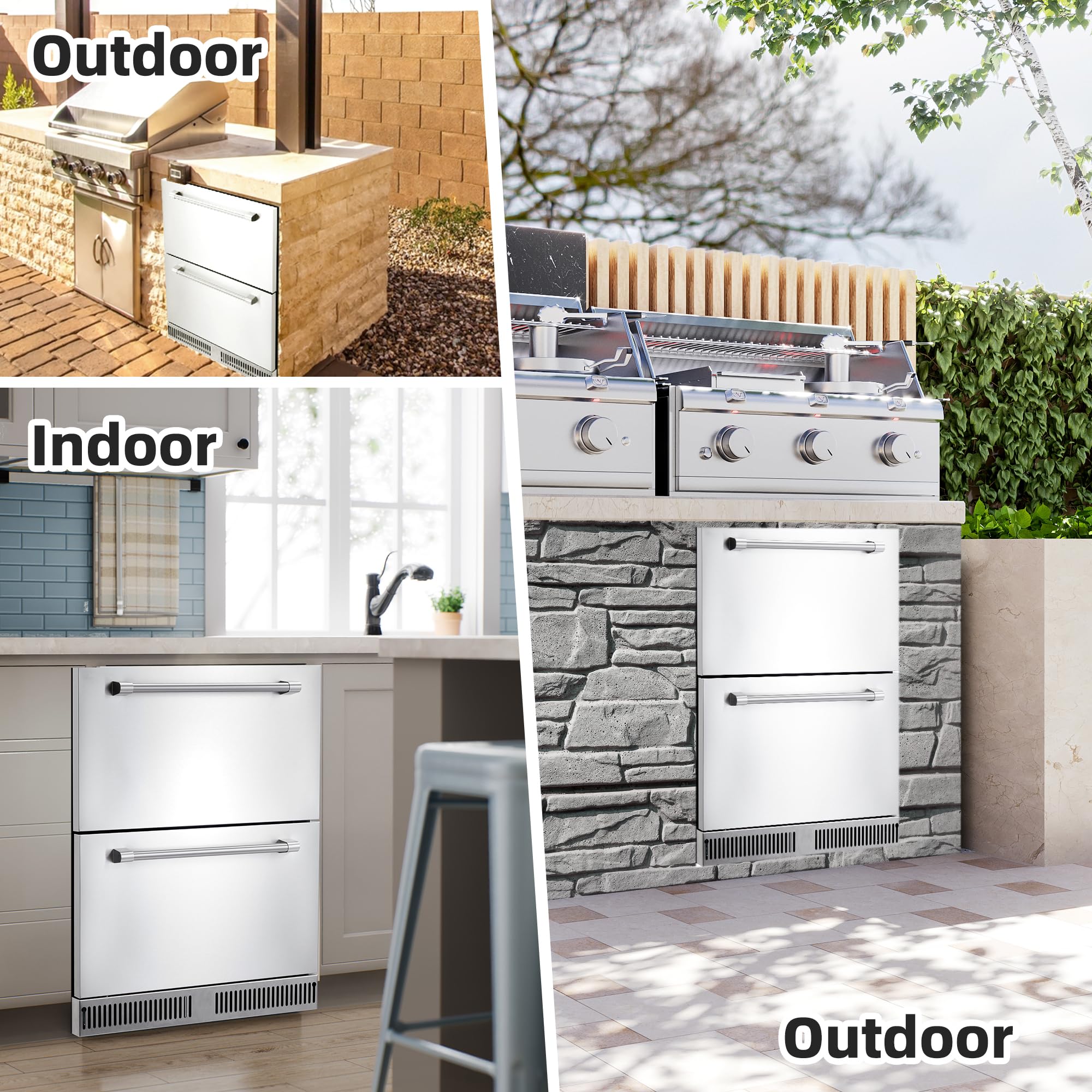Garvee 24 Inch Outdoor Drawer Fridge, Counter Double Drawer Beverage ...