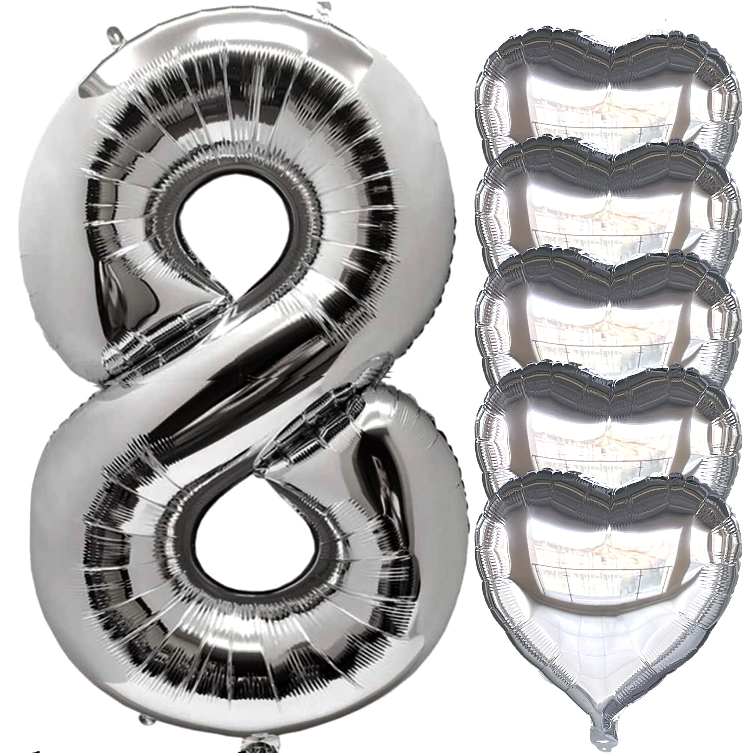 Amazon.com: CYTTOKL Number 8 Balloons 40 inch Silver Extra Large Big ...