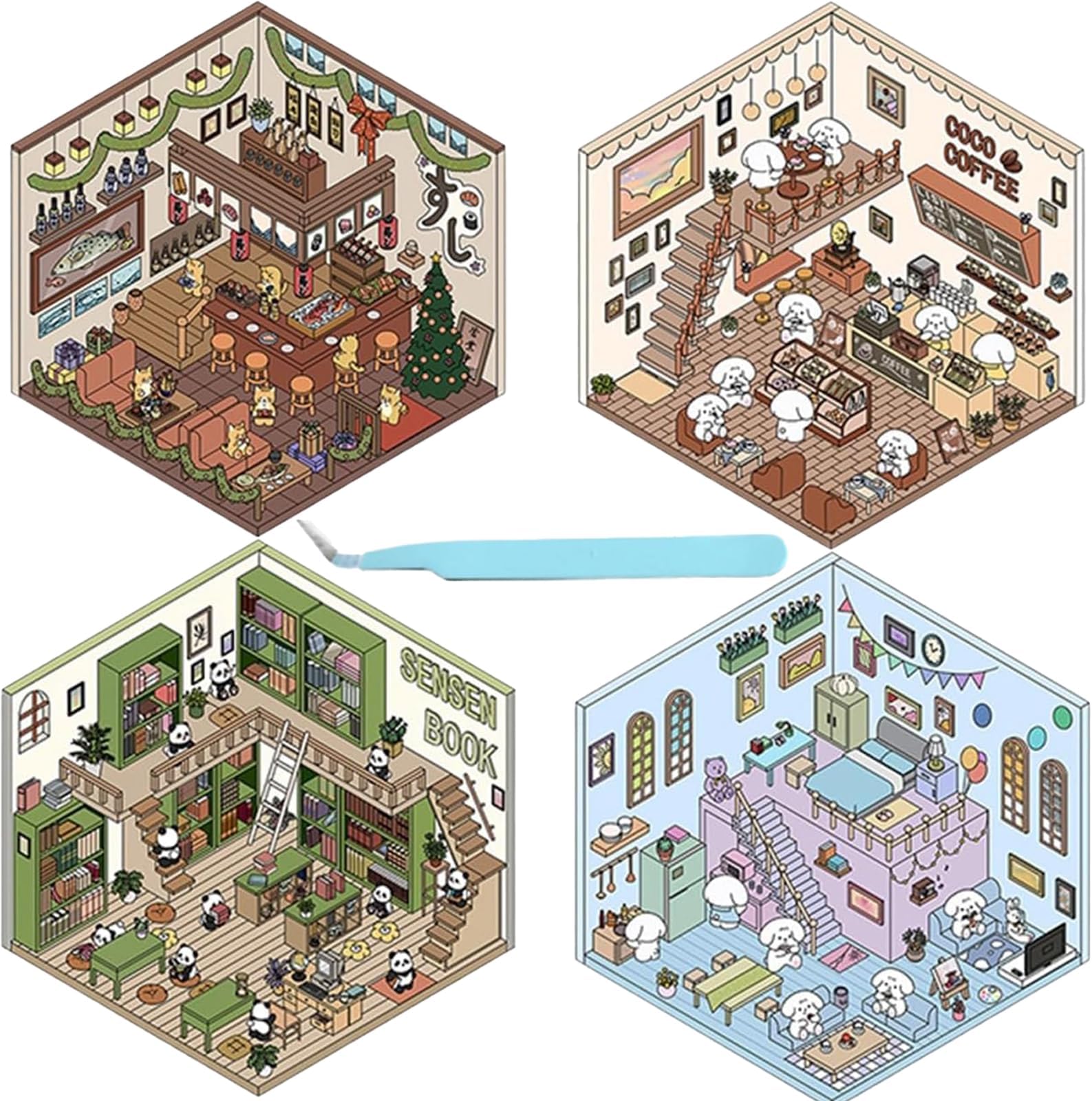 4 Sets 3D House & Scene Stickers DIY - Make Fun 3D Stickers for Adults ...