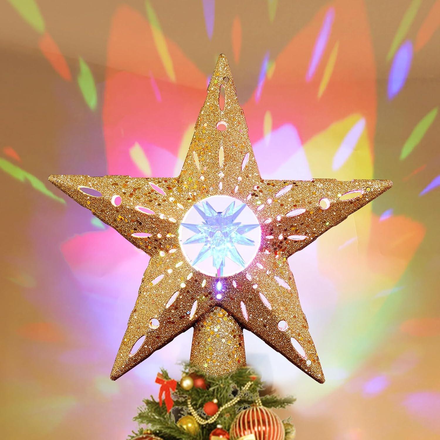 Brandclub Christmas Star Tree Topper 12 Rotating Multicolor Lighted