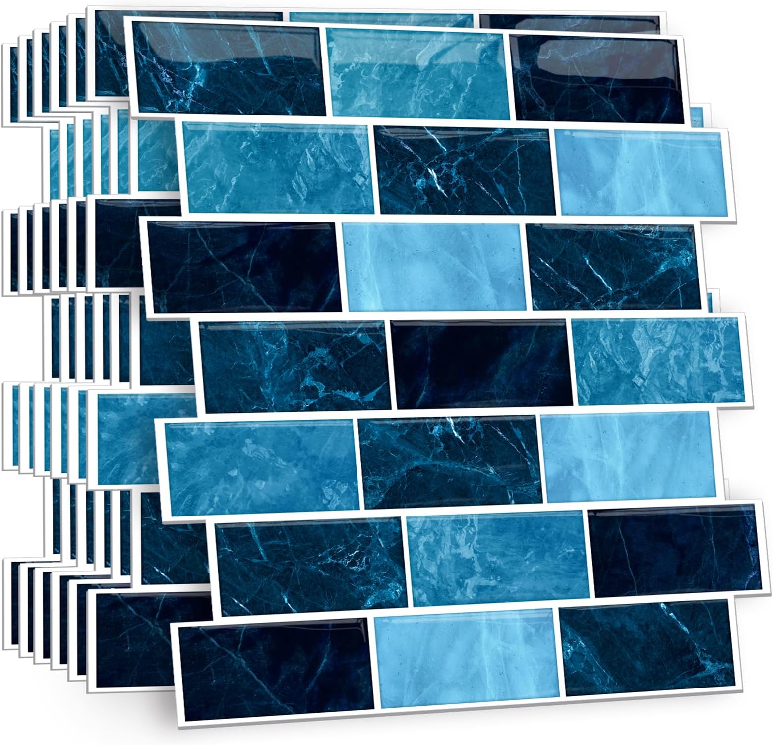 FunStick Kitchen Tile Stickers Dark Blue 3D Peel and Stick Wall Tiles ...