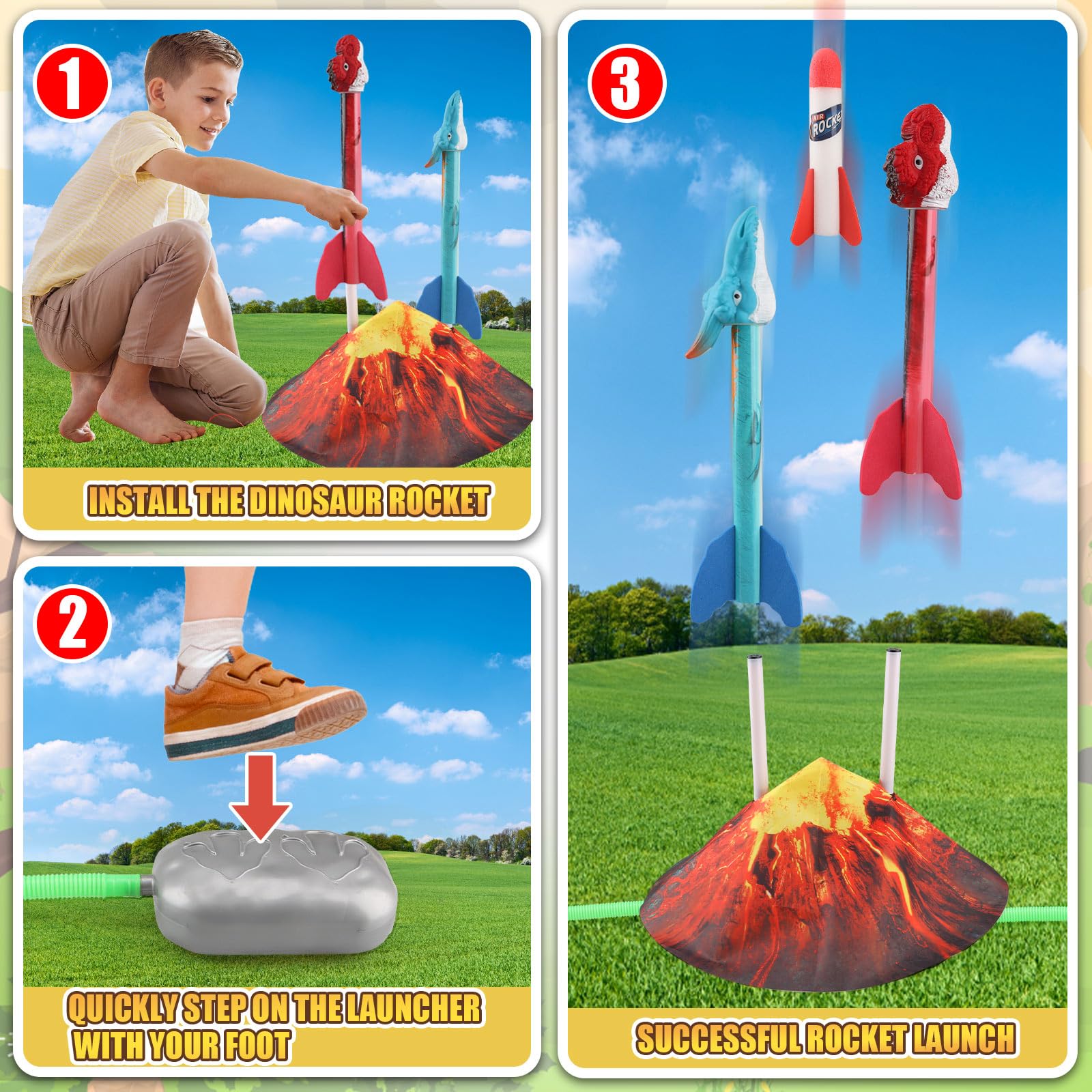 YOTOY Dinosaur Rocket Launcher for Kids - Fun Double Outdoor Toys ...