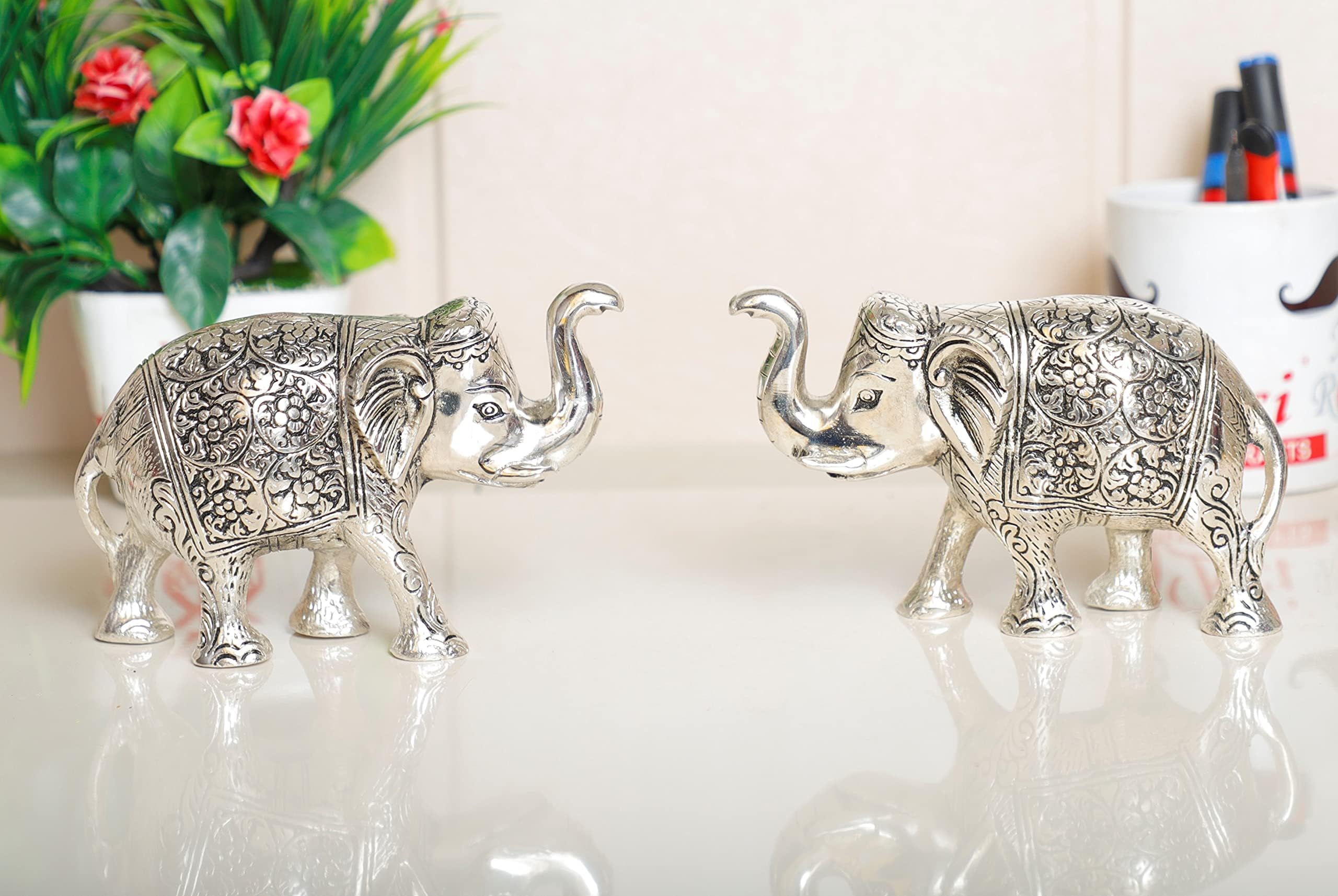 Buy Collectible India Elephant Statue Handpainted Animal Figurine Metal ...